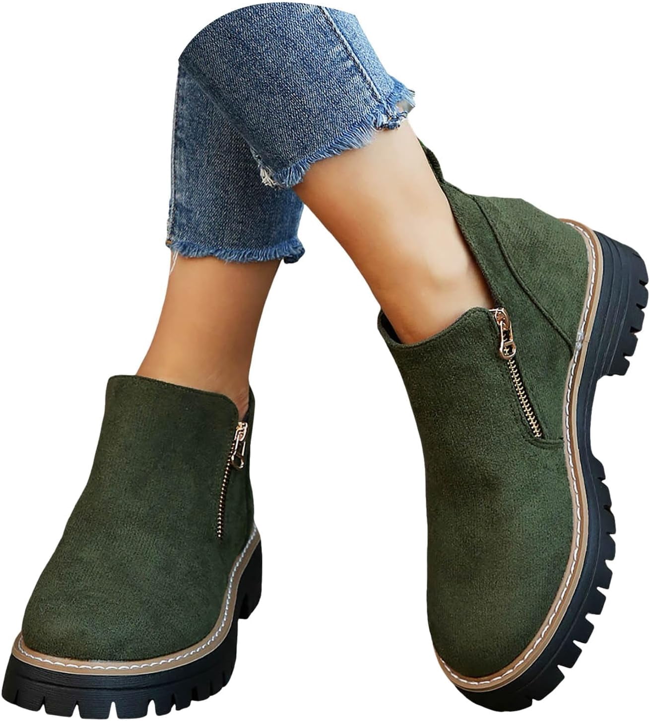 Cathalem Ankle Boots for Women Low Heel,Women's Ankle Boots Chunky ...