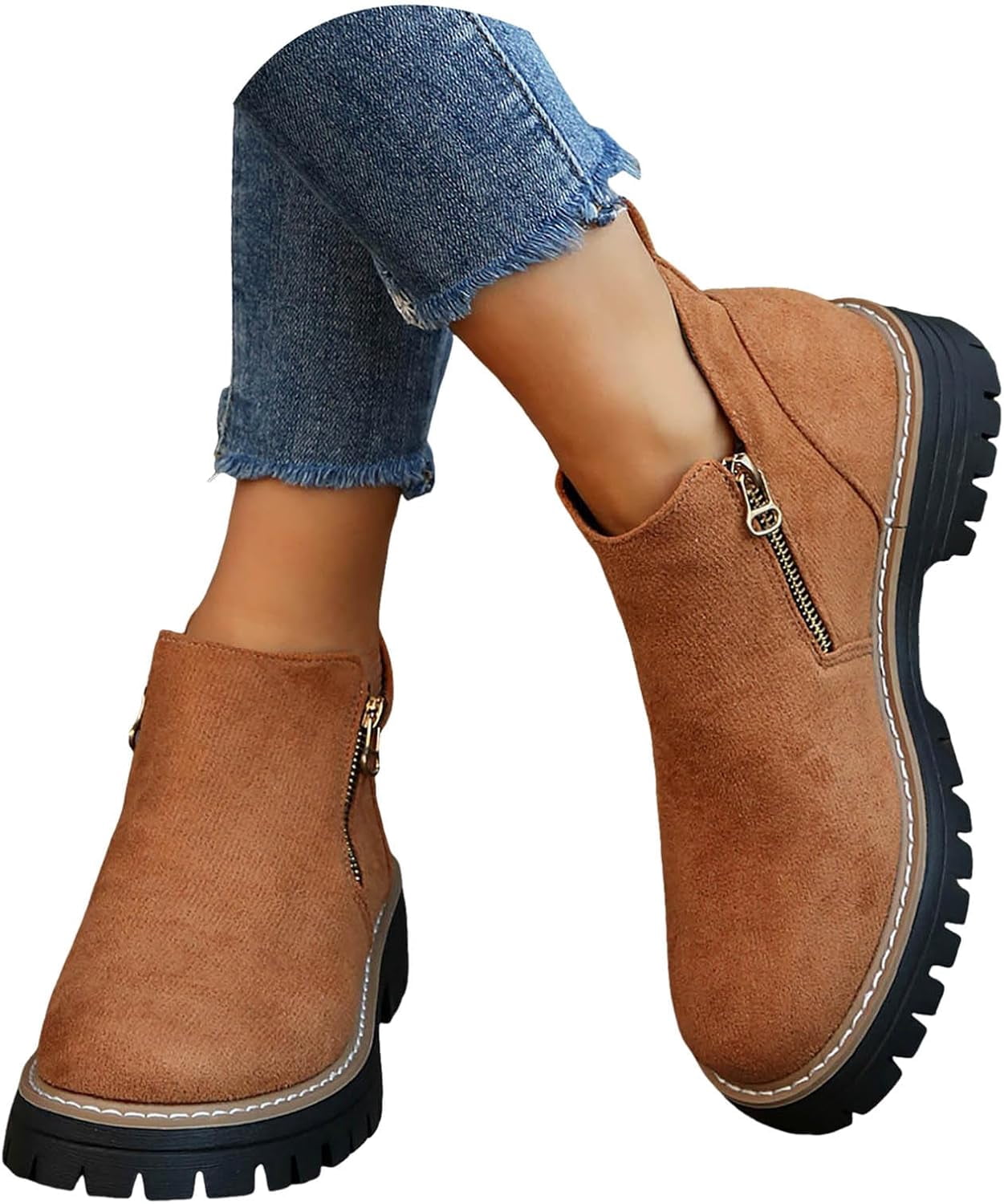 Cathalem Ankle Boots for Women Low Heel,Women's Ankle Boots Chunky ...
