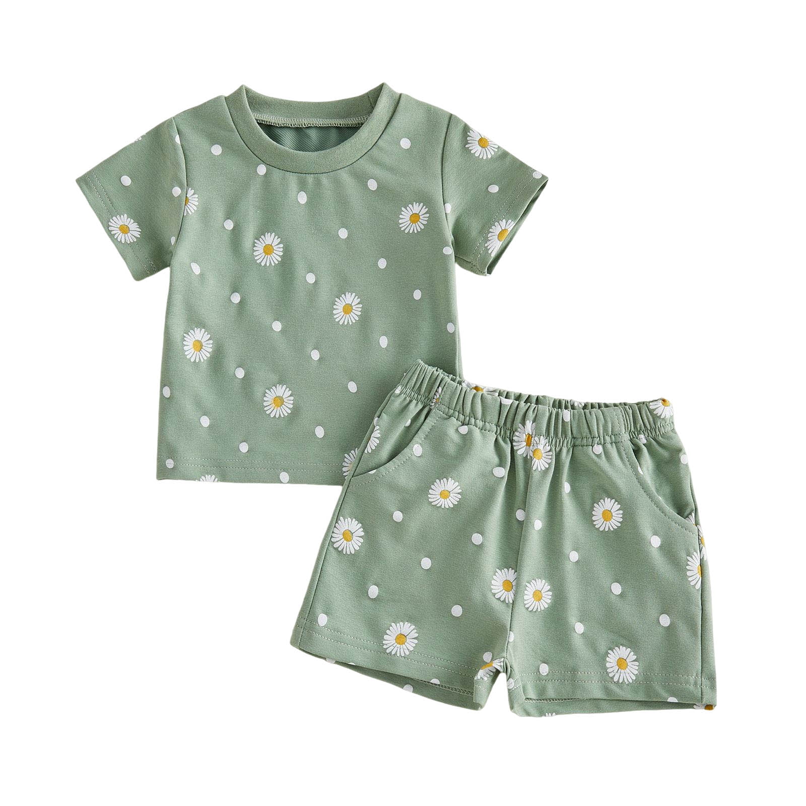 Cathalem Baby Girl Summer Clothes Short Sleeve Elastic Waist Shorts ...