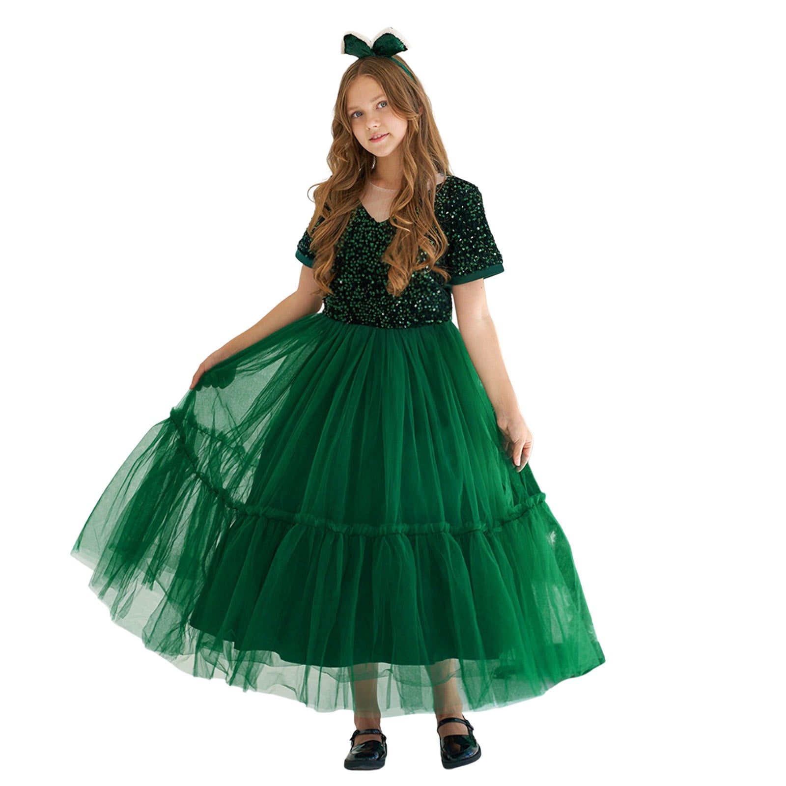 Cathalem Girls Dresses Girls Dresses Kids Double Layer Ruffle Sleeve ...