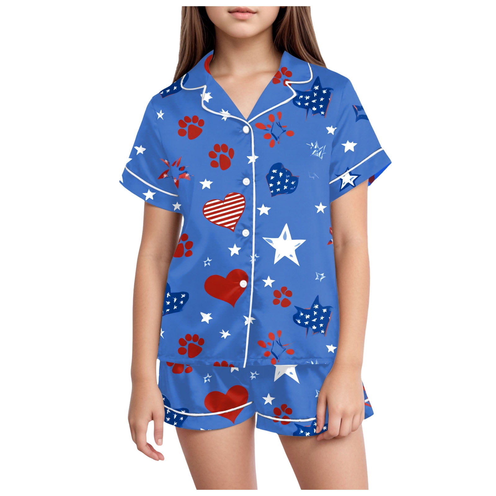 Cathalem Girls Satin Silky Button Pajama Summer Short Sleeves Set ...