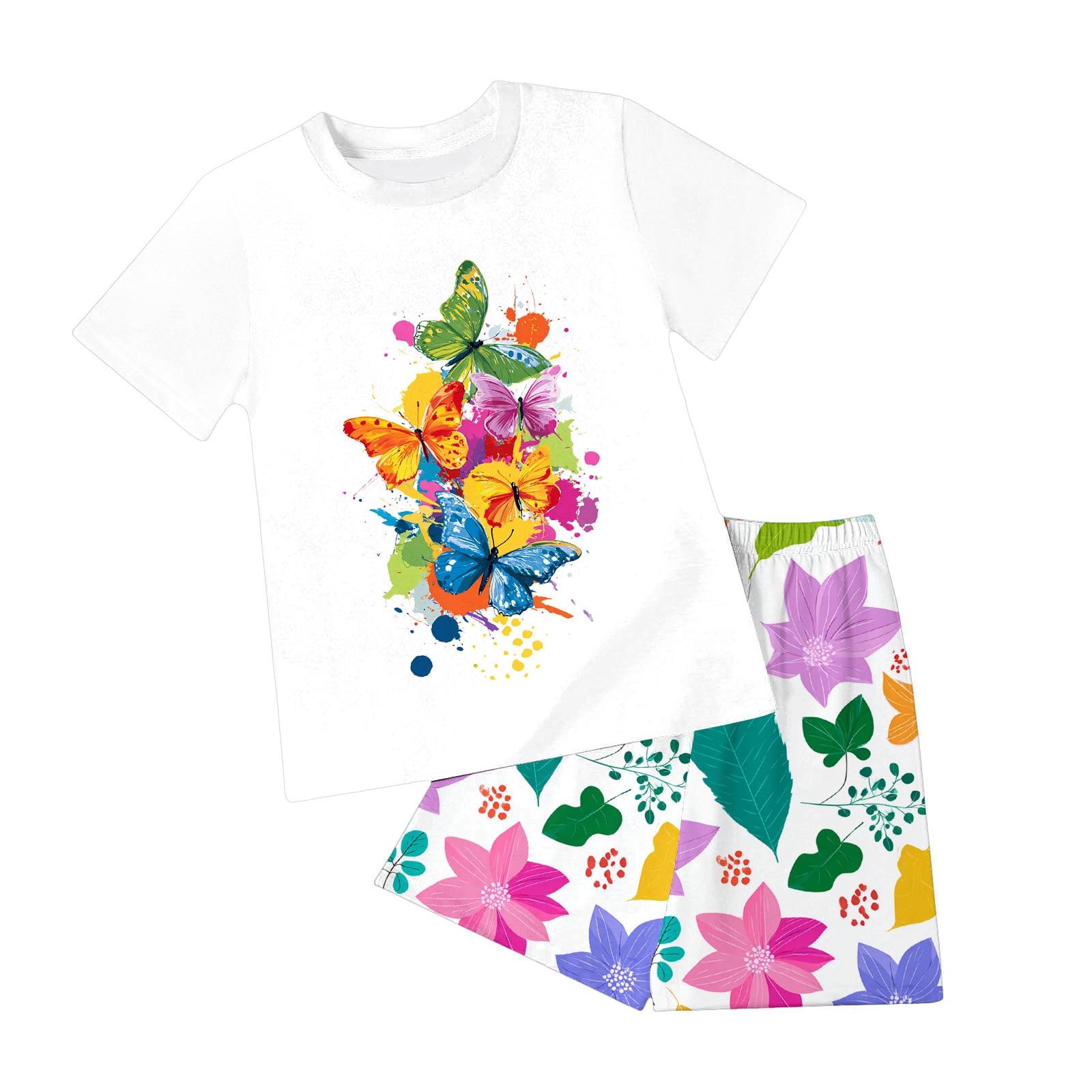 Cathalem Girls Short-Sleeved Pajamas Two-Piece Summer Pj Sets 3-13Y ...