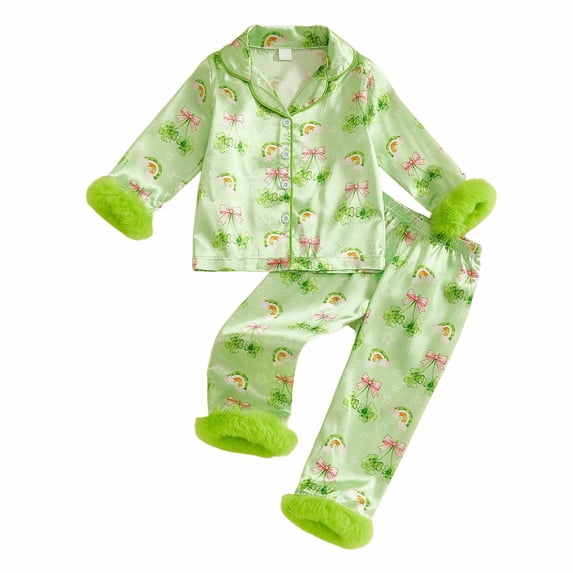 Cathalem Kids Toddler Girl Halloween Pajamas Fuzzy Long Sleeve Button ...
