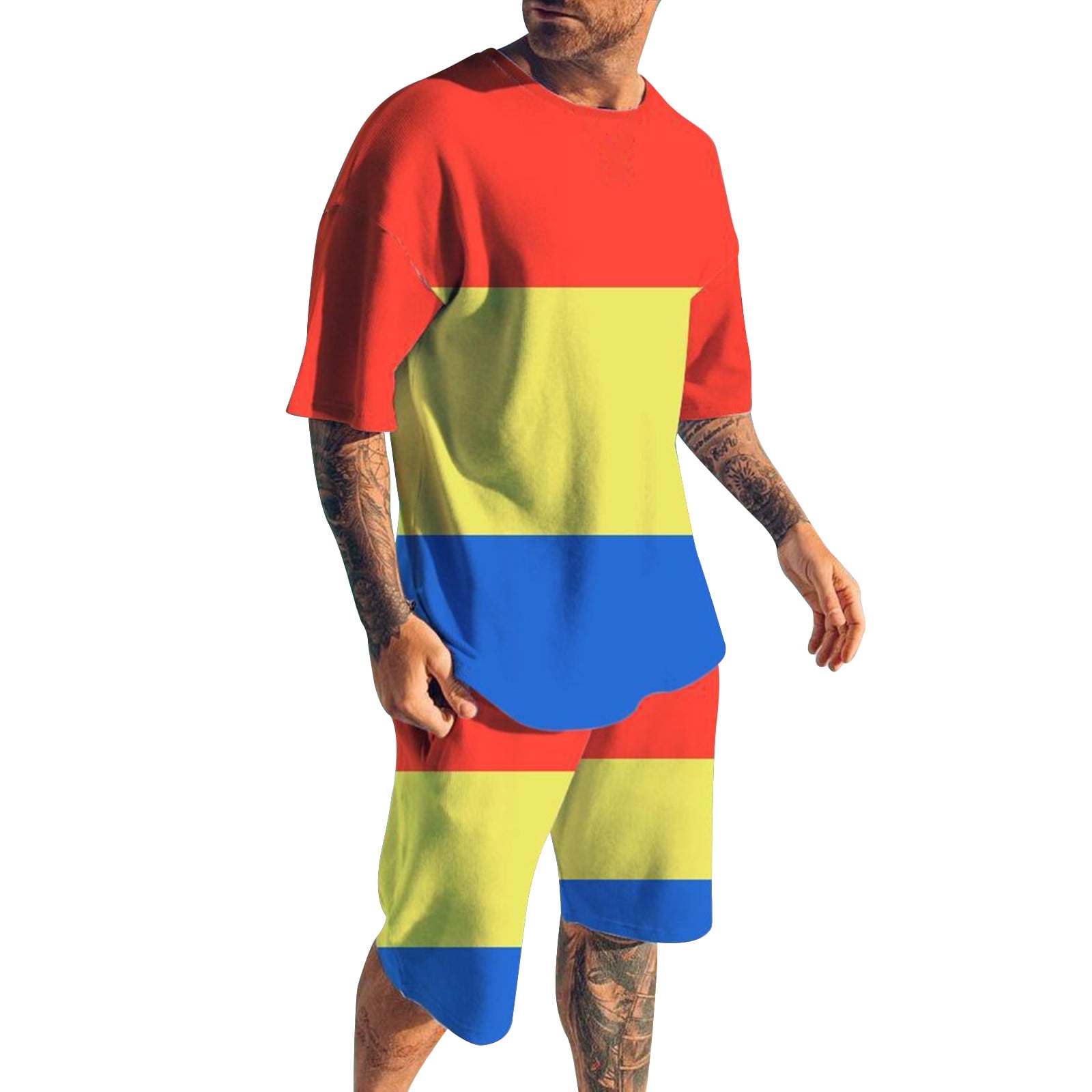 Cathalem Men Short Sets Outfits 2 Piece Mens Shirt And Shors Set