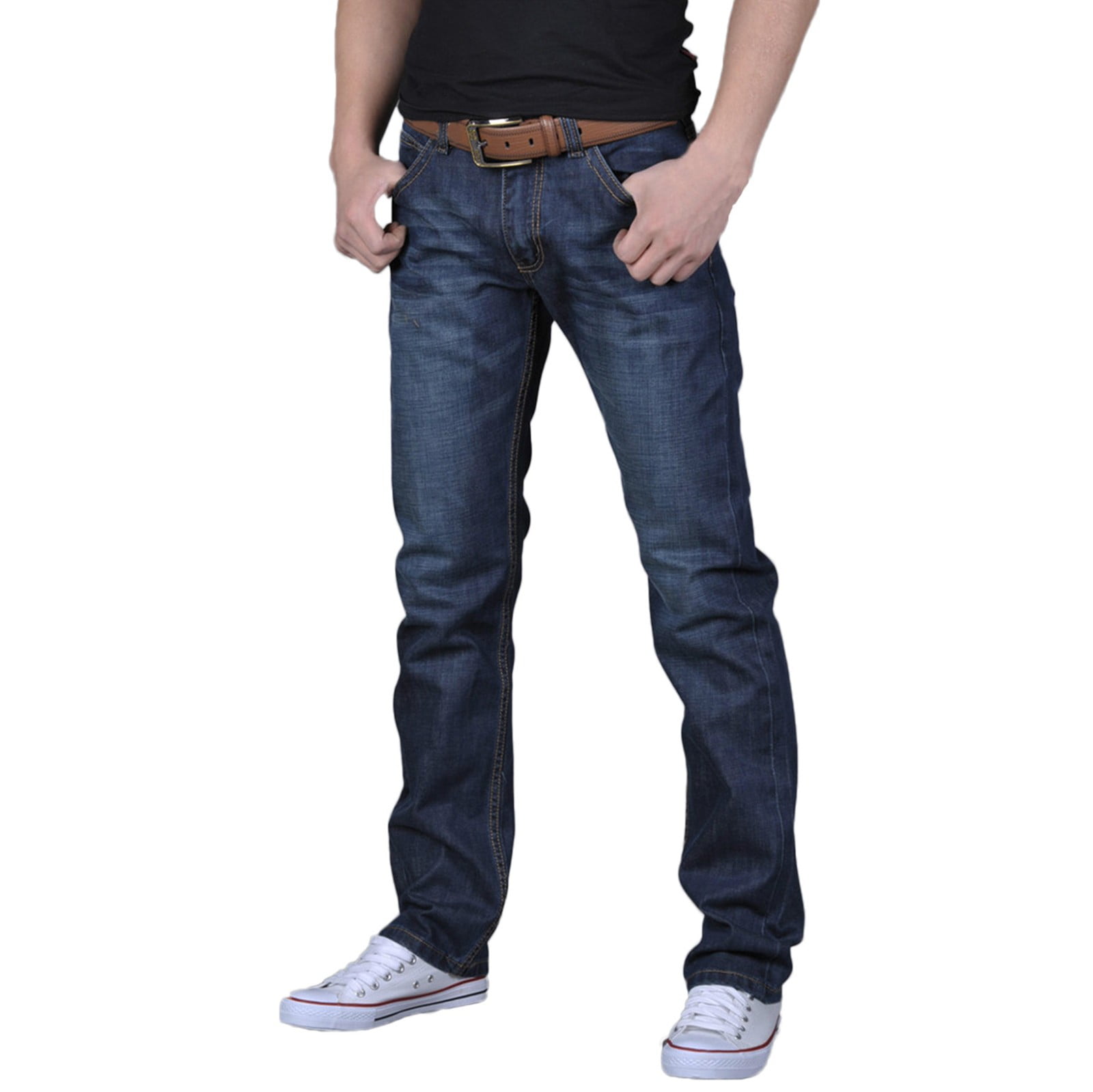 Cathalem Mens Jeans Slim Fit Men's Washed Slim Fit Straight Jeans Denim ...