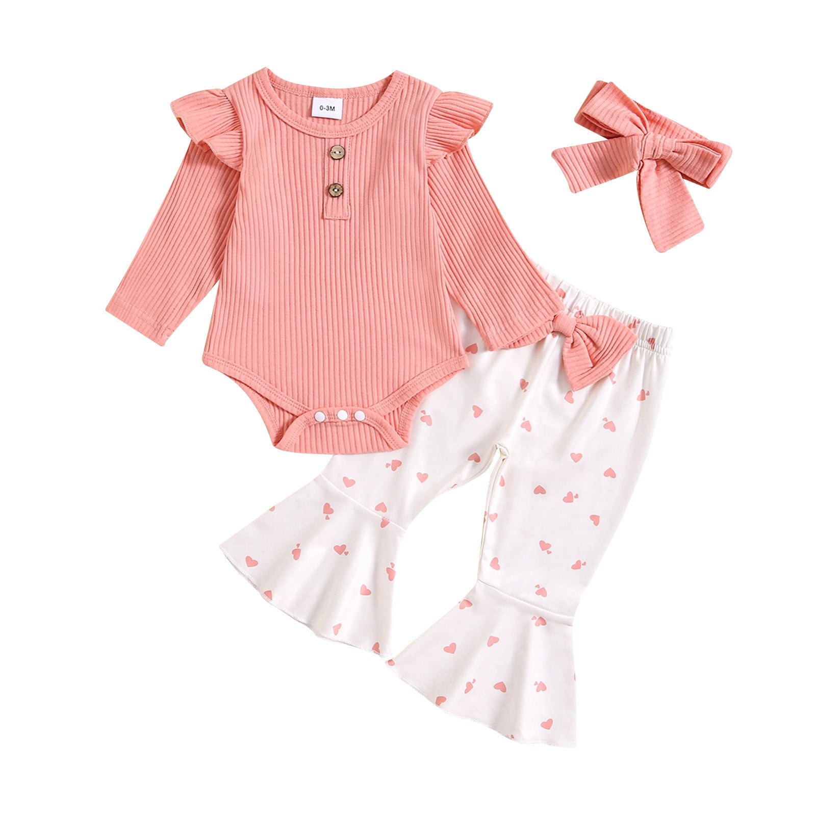 Cathalem Outfit for New Baby Girl Baby Girl Clothing Set 3pc Frill Long Sleeve Romper and Pant ...