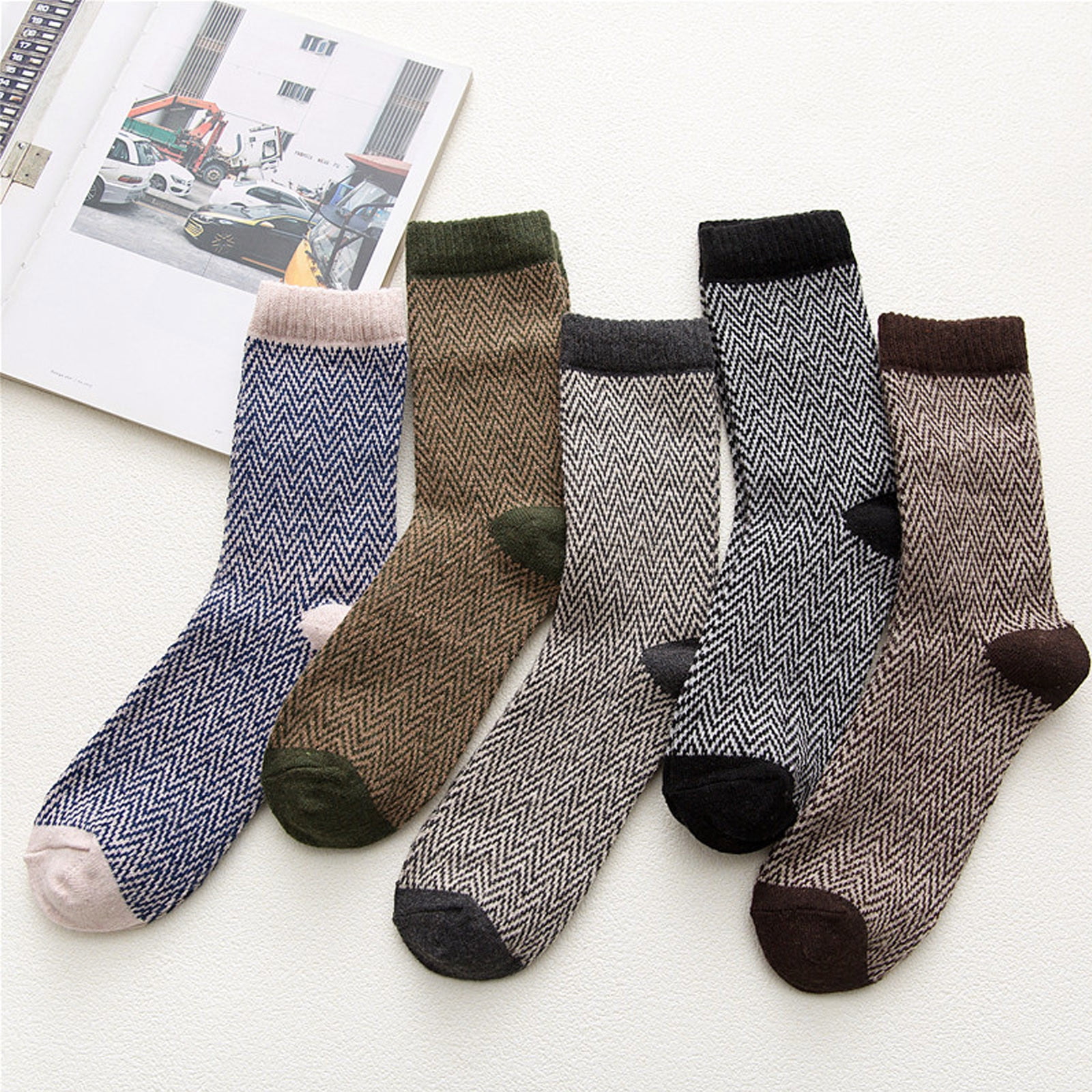 Cathalem Socks Warm of Wool Mens Socks 5 Soft Winter Pairs Knit Cold ...