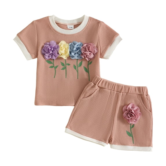 Cathalem Toddler Baby Girl Outfits Floral Summer Clothes Spring Waffle ...