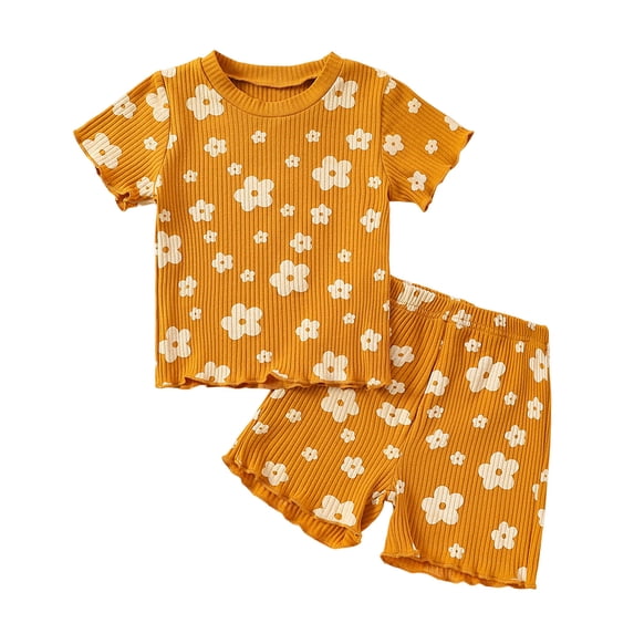 Cathalem Toddler Baby Girls Summer Outfits Cute Ruffle Ribbed Short ...