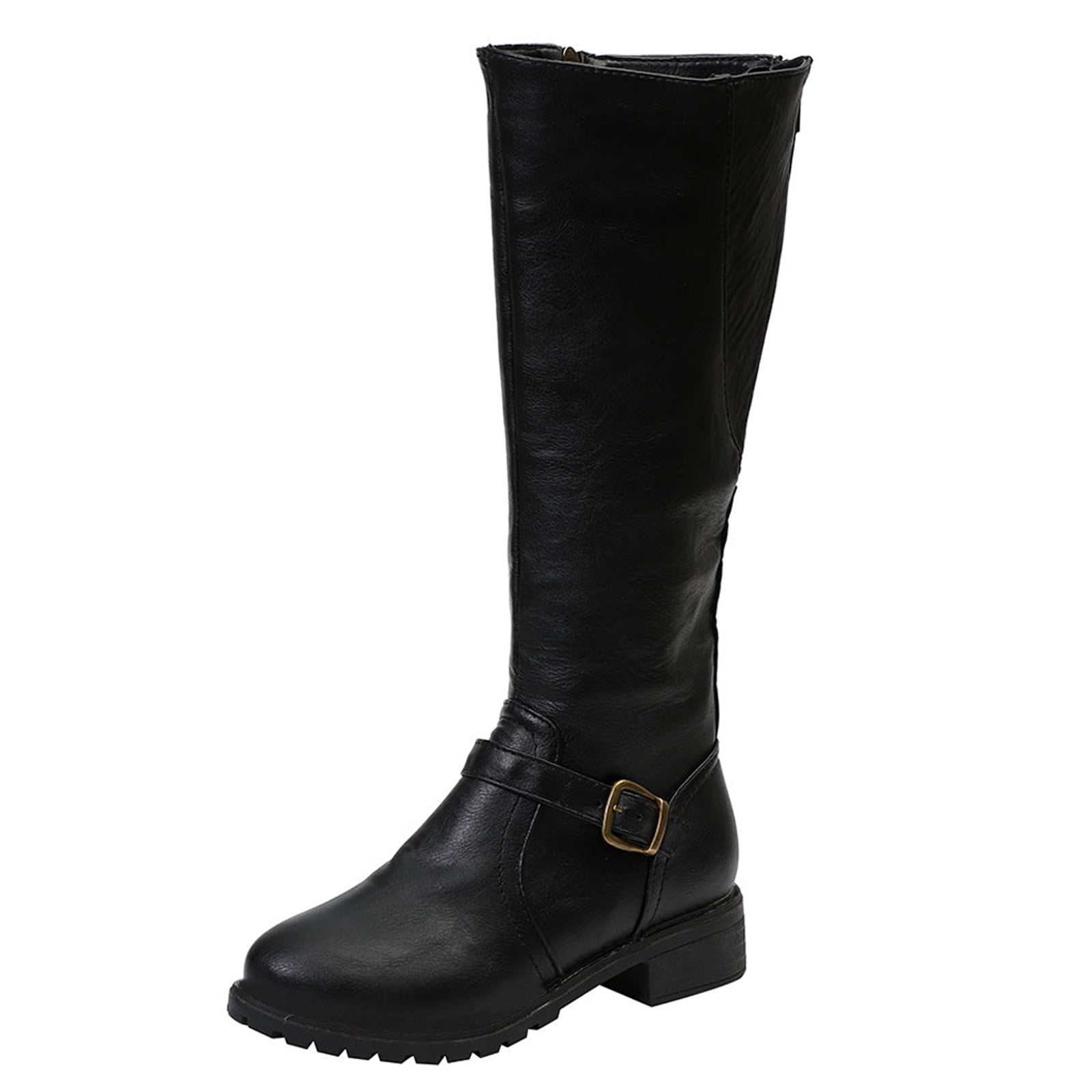 Cathalem Wide Calf High Boots for Women Zipper Warm Vintage Leather ...