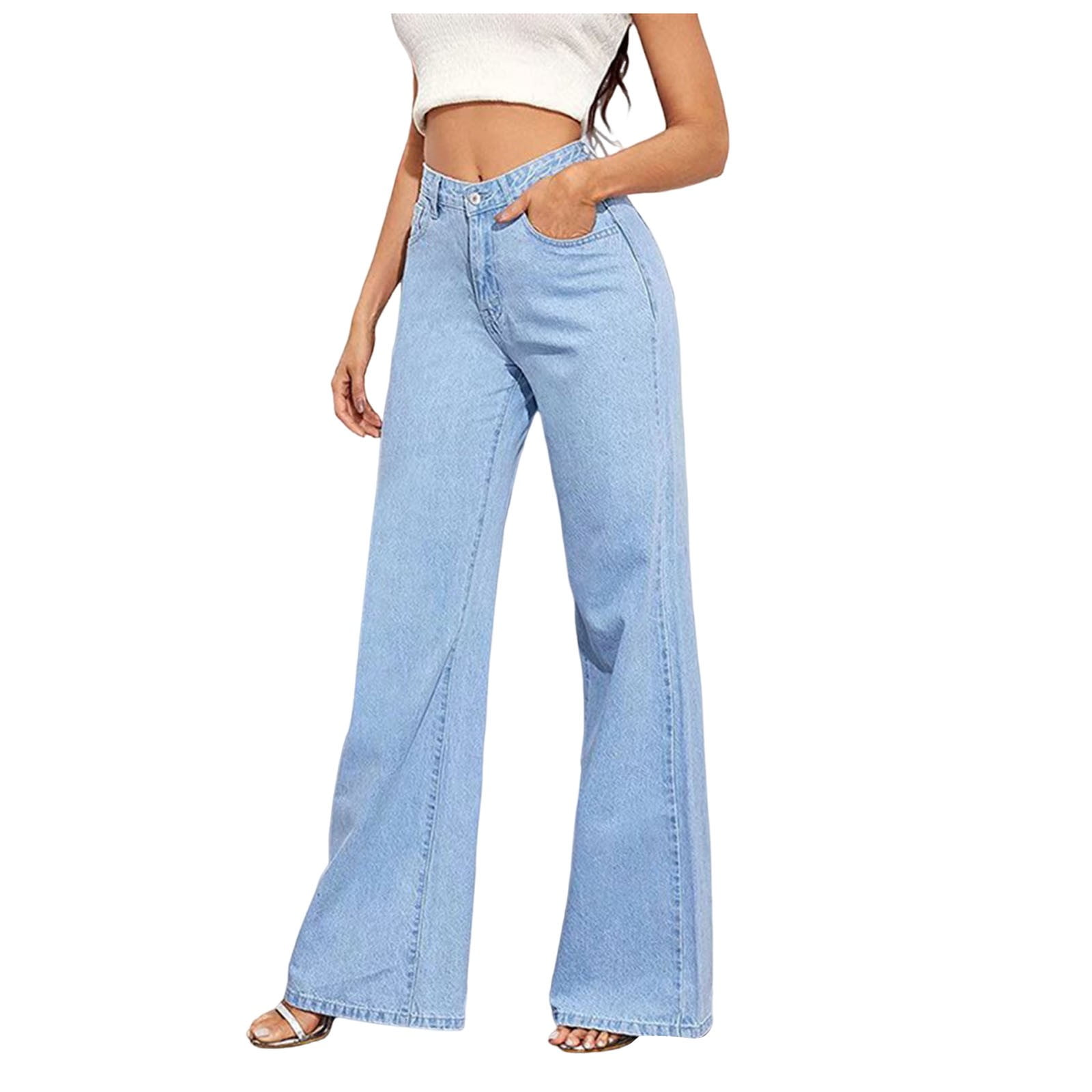 Cathalem Women Jeans Women's Plus Size Super Flare High Rise Pull On ...