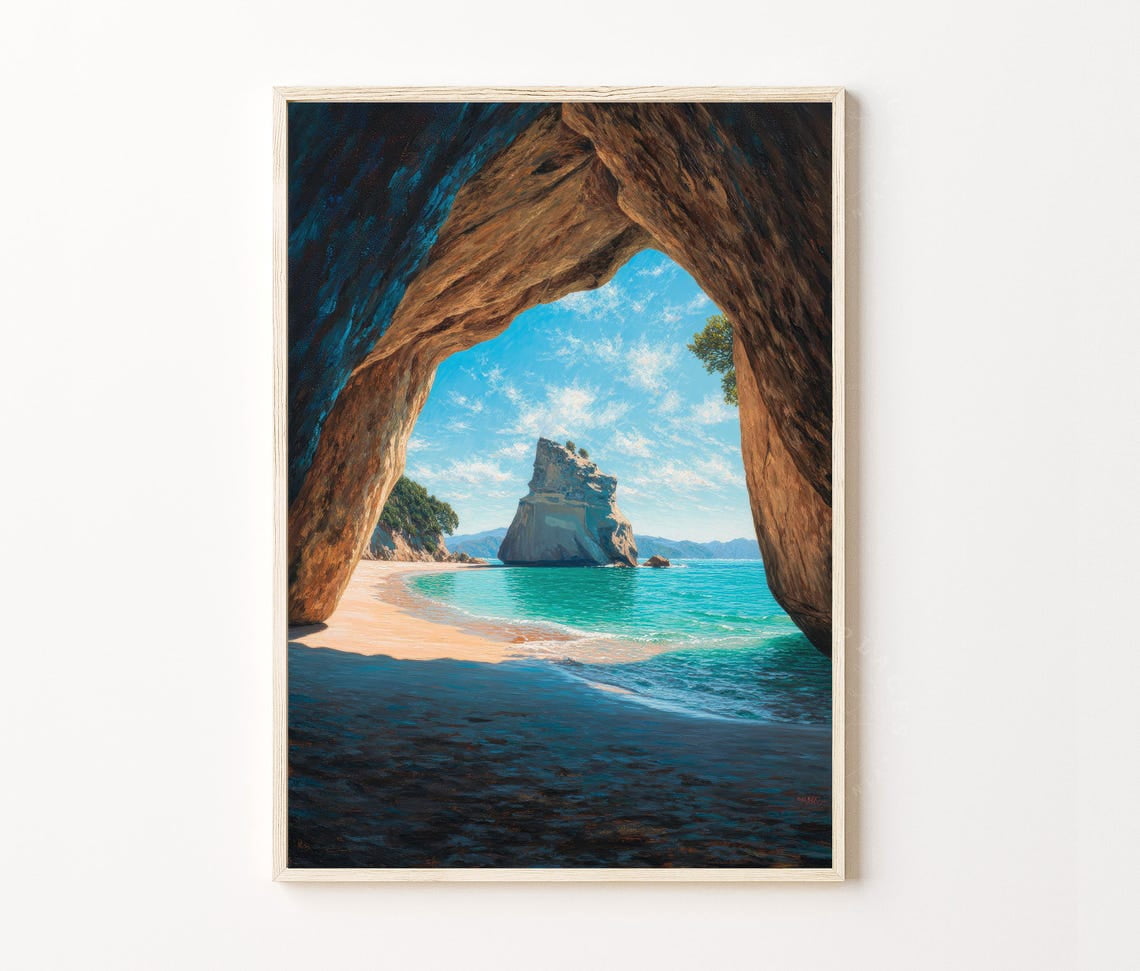 Cathedral Cove New Zealand Coromandel Coastal Cave Wall Art, Unframed ...