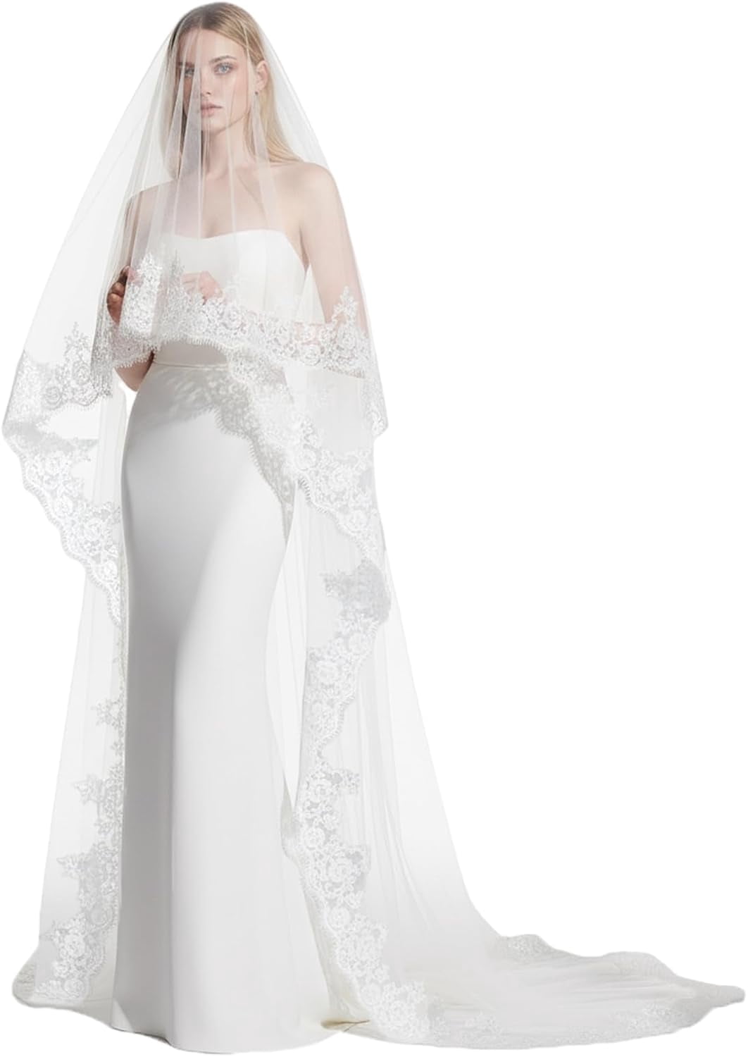 Cathedral Length Wedding Veil with Lace Trim Soft Tulle Bridal Veil ...