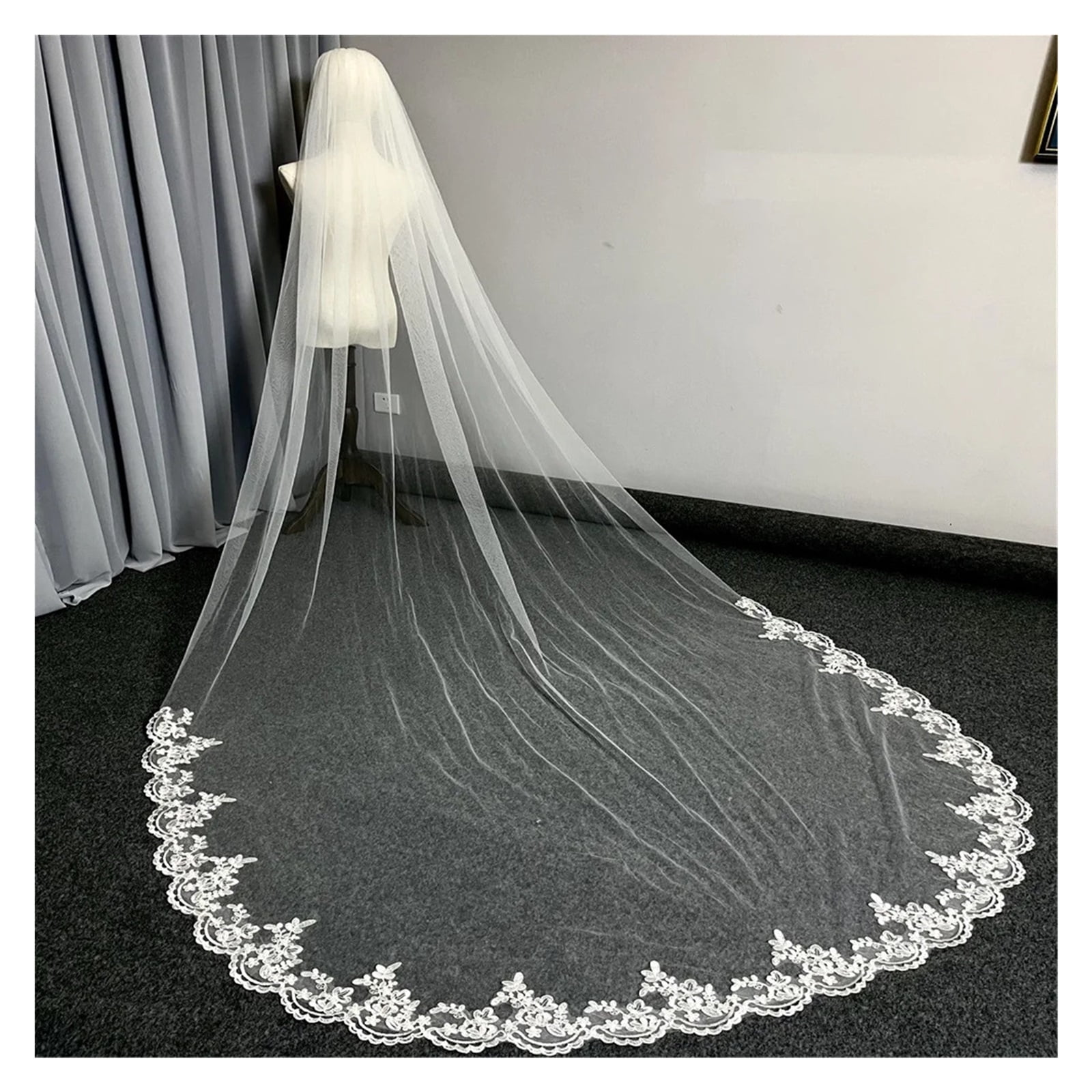 Cathedral Wedding Veil with Comb - Elegant Appliqued Bridal Veil for ...