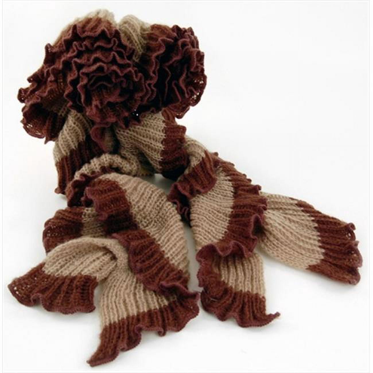 Catherine Lillywhite HA1101CBR 2 Tone Ruffle Scarf Camel And Brown ...