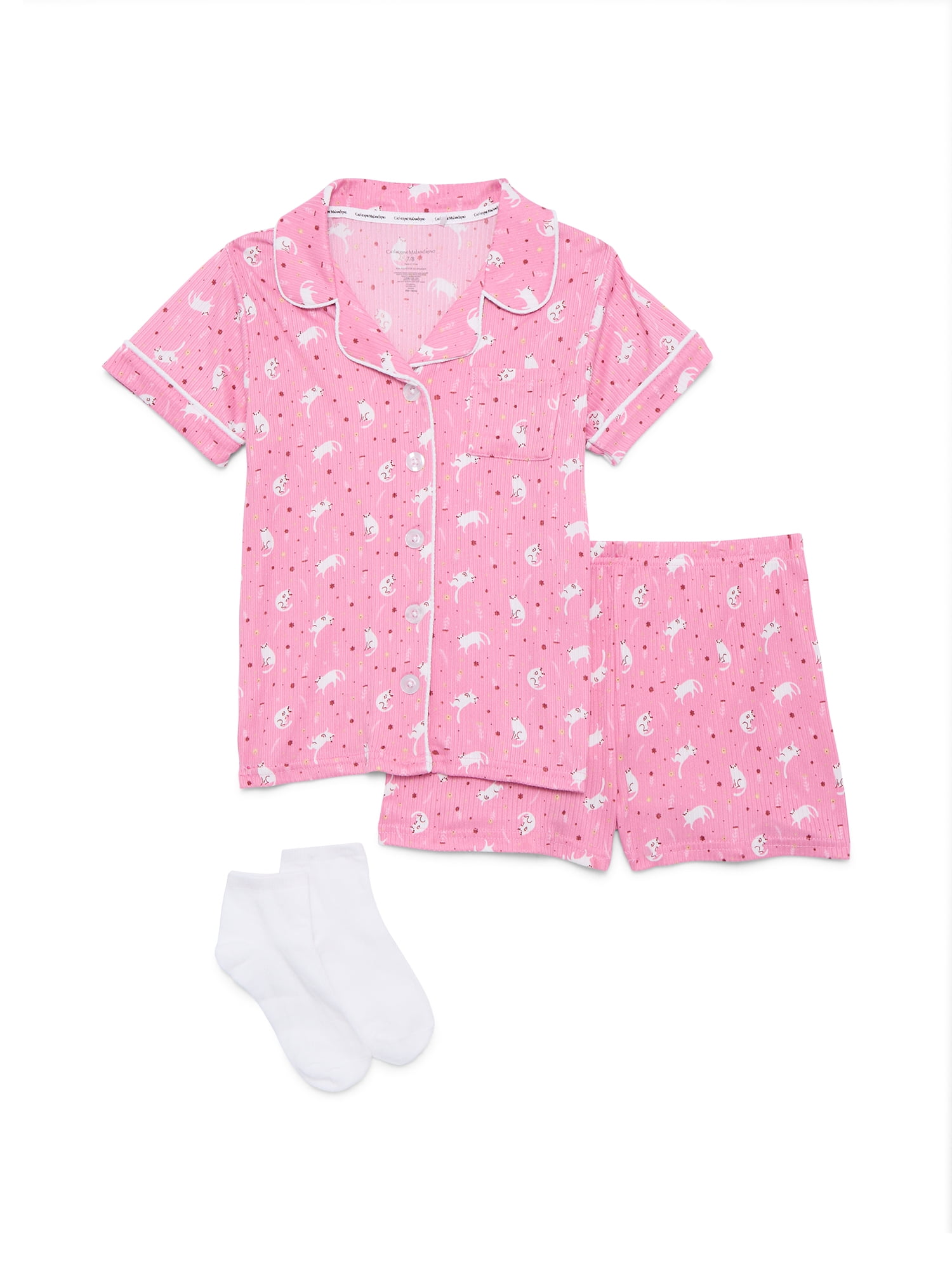 Catherine Malandrino Girls Ribbed Short Sleeve Top, Shorts and Socks ...