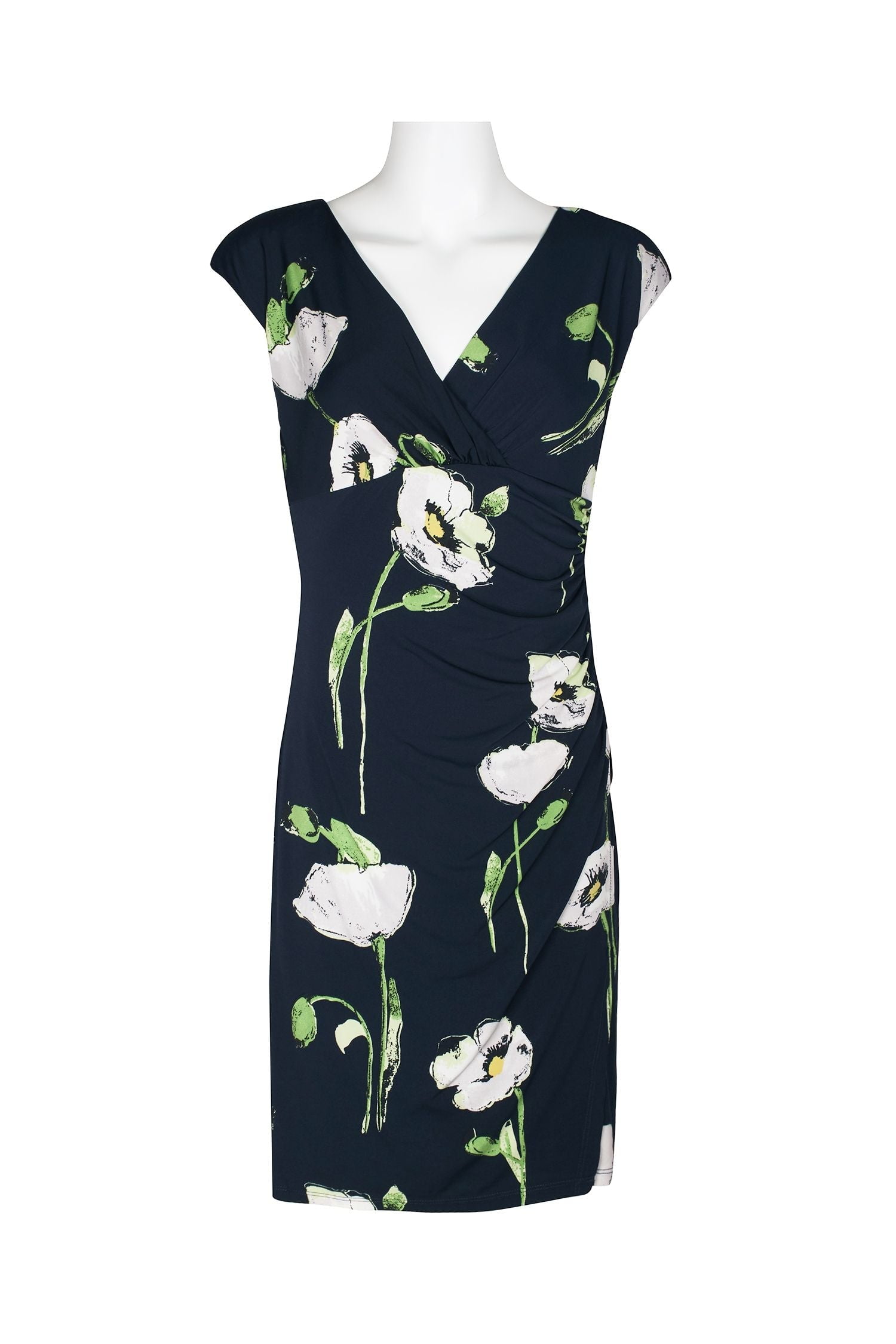Catherine Malandrino V-Neck Sleeveless Gathered Side Floral Print ...