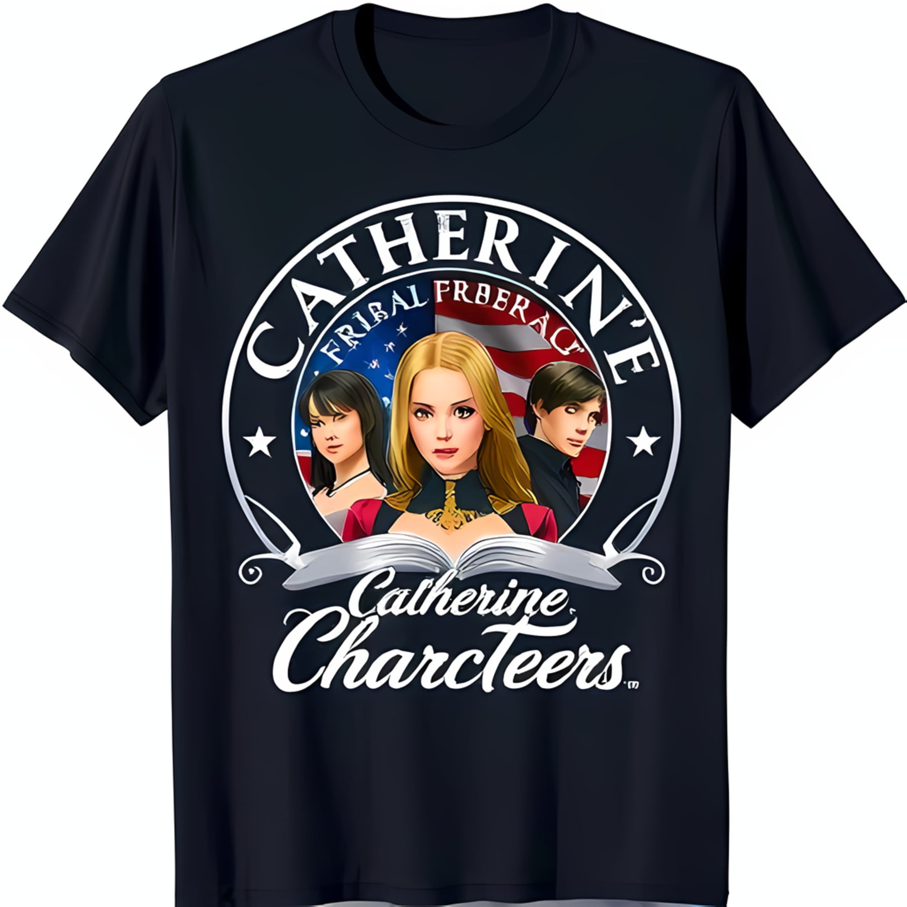 Catherine Tribal Range Black T-Shirt with Circular Design & Characters ...