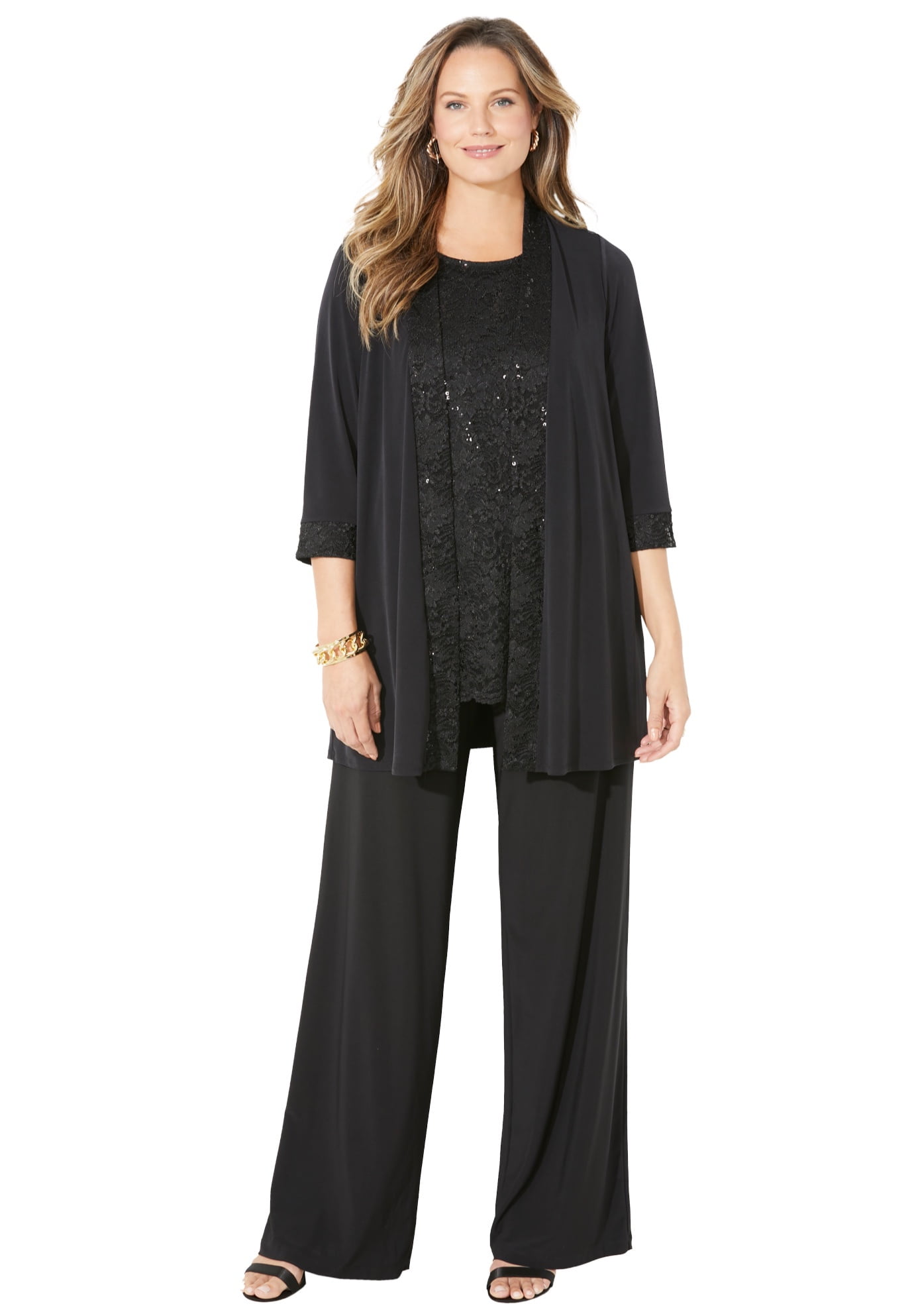 Catherines Women's Plus Size 3-Piece Lace Gala Pant Suit - Walmart.com