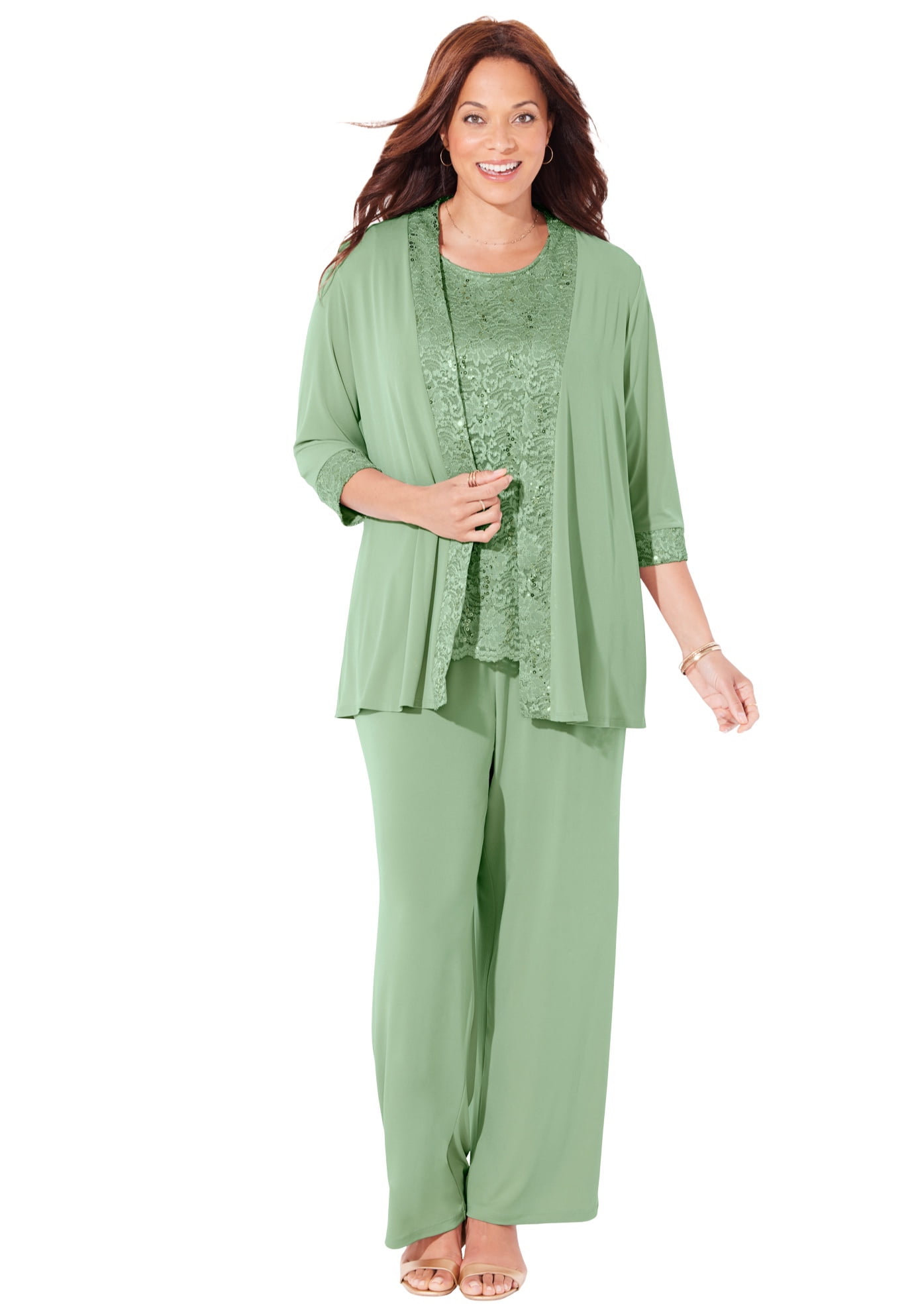Catherines Women's Plus Size Petite 3-Piece Lace Gala Pant Suit, Long ...