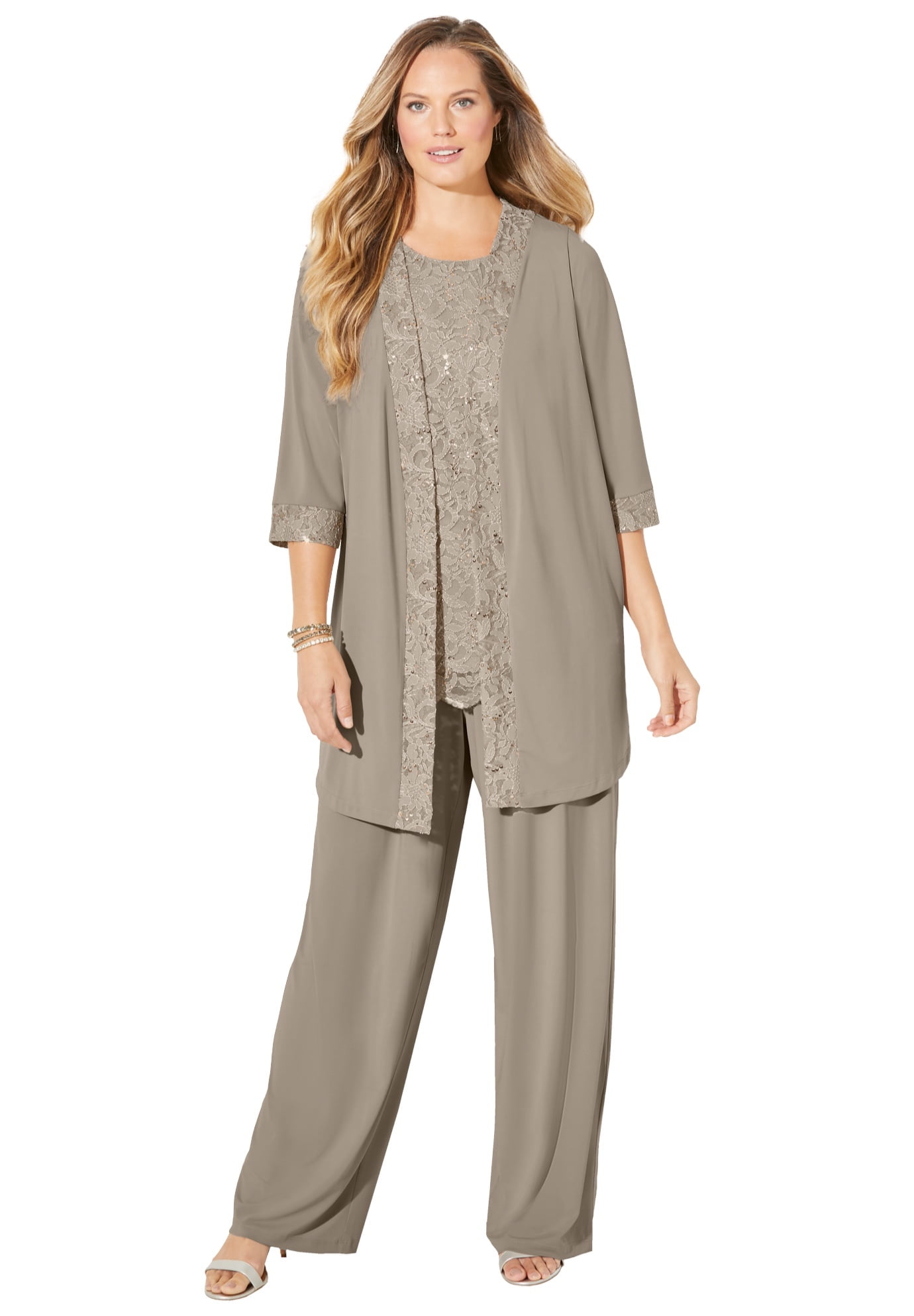 Catherines Womens Plus Size 3 Piece Lace Gala Pant Suit