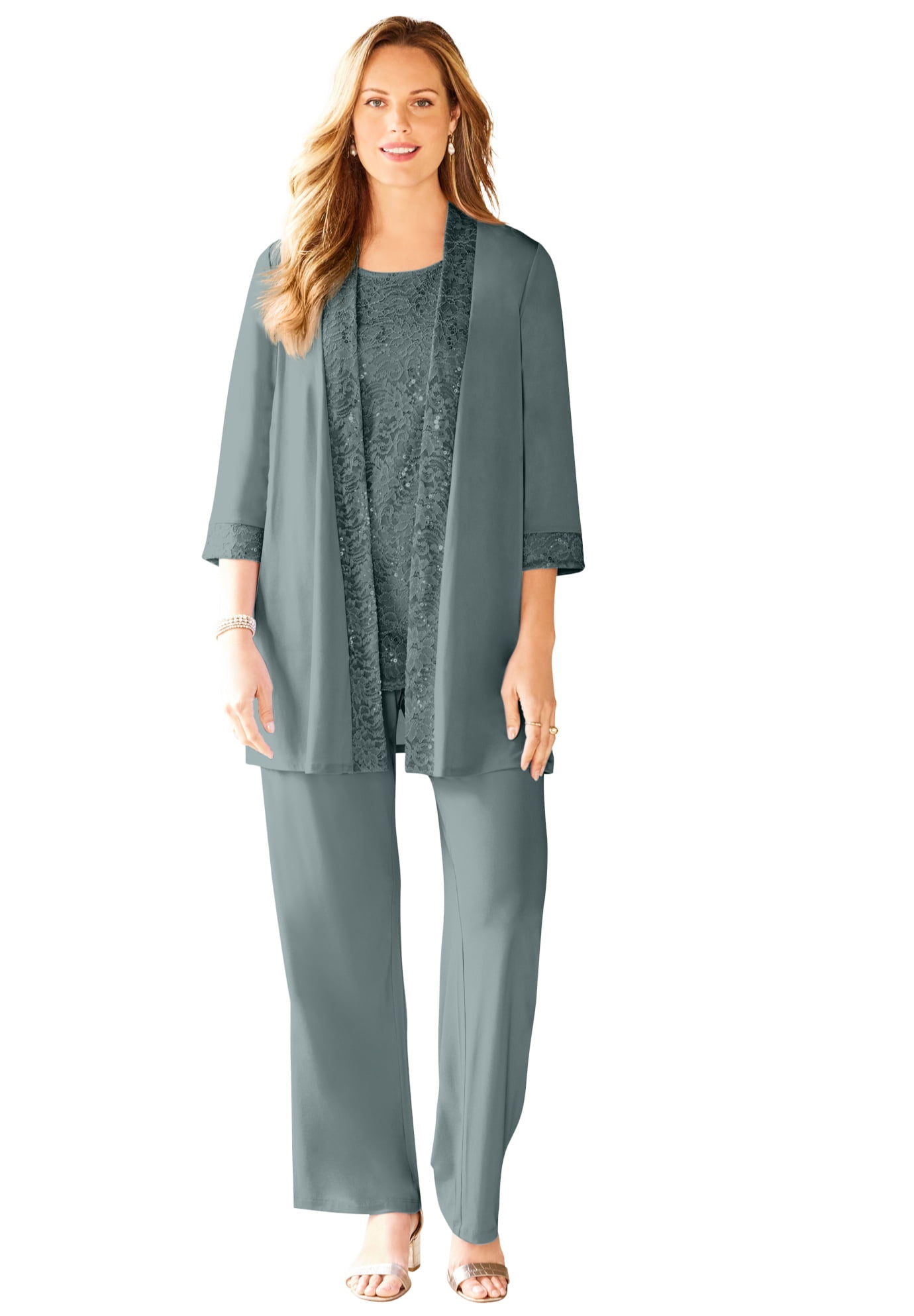 Catherines Women's Plus Size 3-Piece Lace Gala Pant Suit - Walmart.com