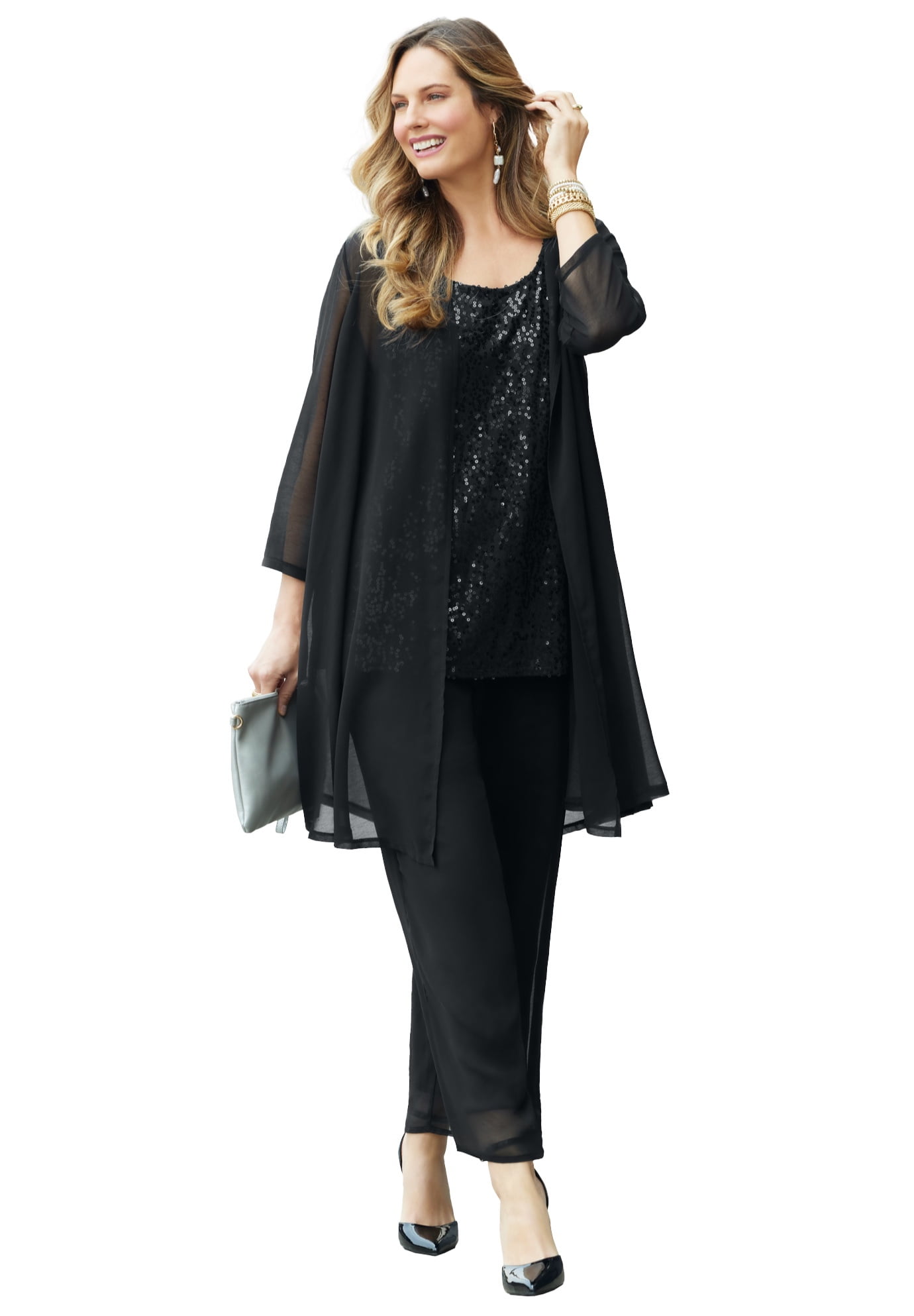 Catherines Women's Plus Size 3-Piece Sequin Tank Pant Suit - Walmart.com