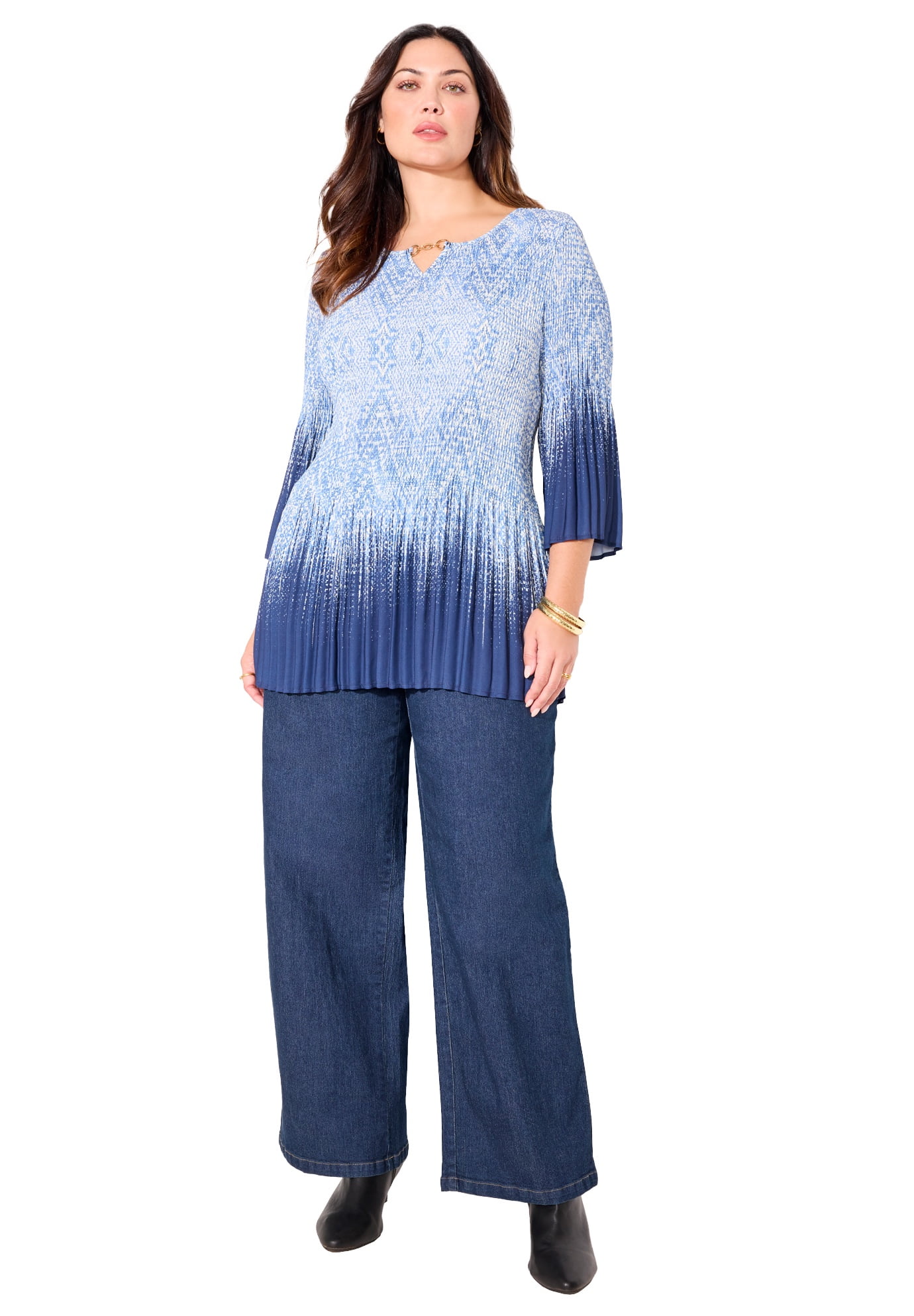 Catherines Women's Plus Size Affinity Chain Pleated Blouse - Walmart.com