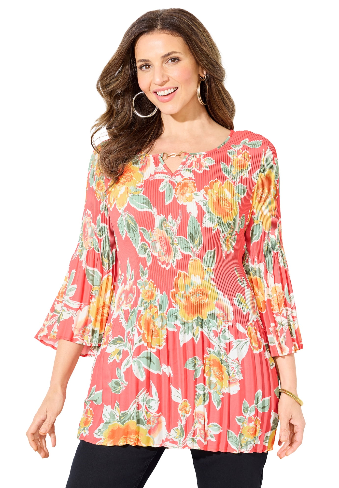 Catherines Women's Plus Size Affinity Chain Pleated Blouse - Walmart.com