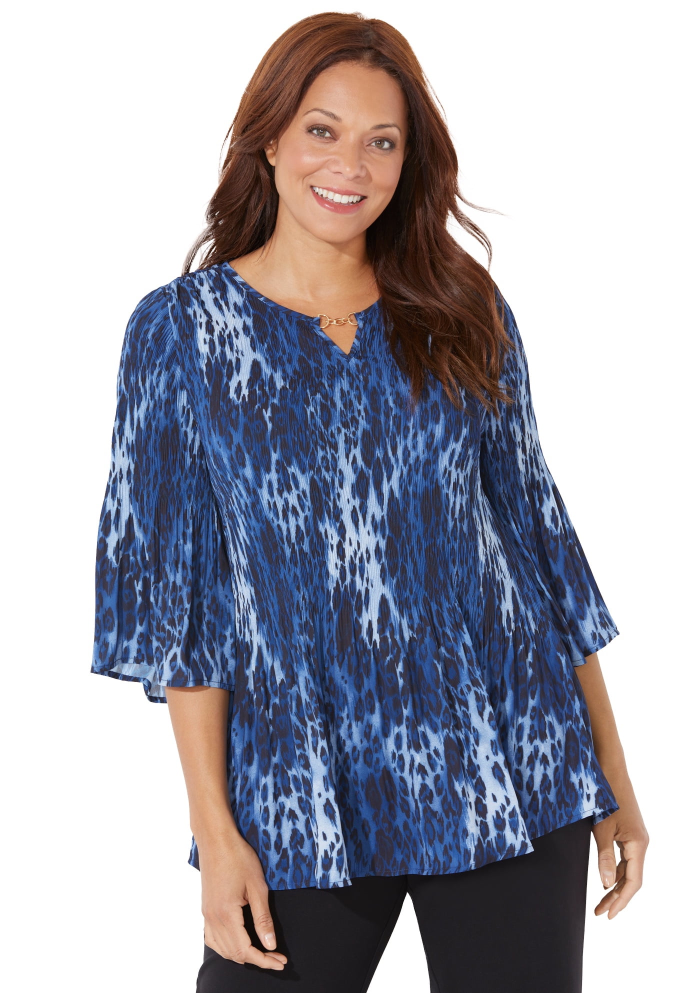Catherines Women's Plus Size Affinity Chain Pleated Blouse - Walmart.com