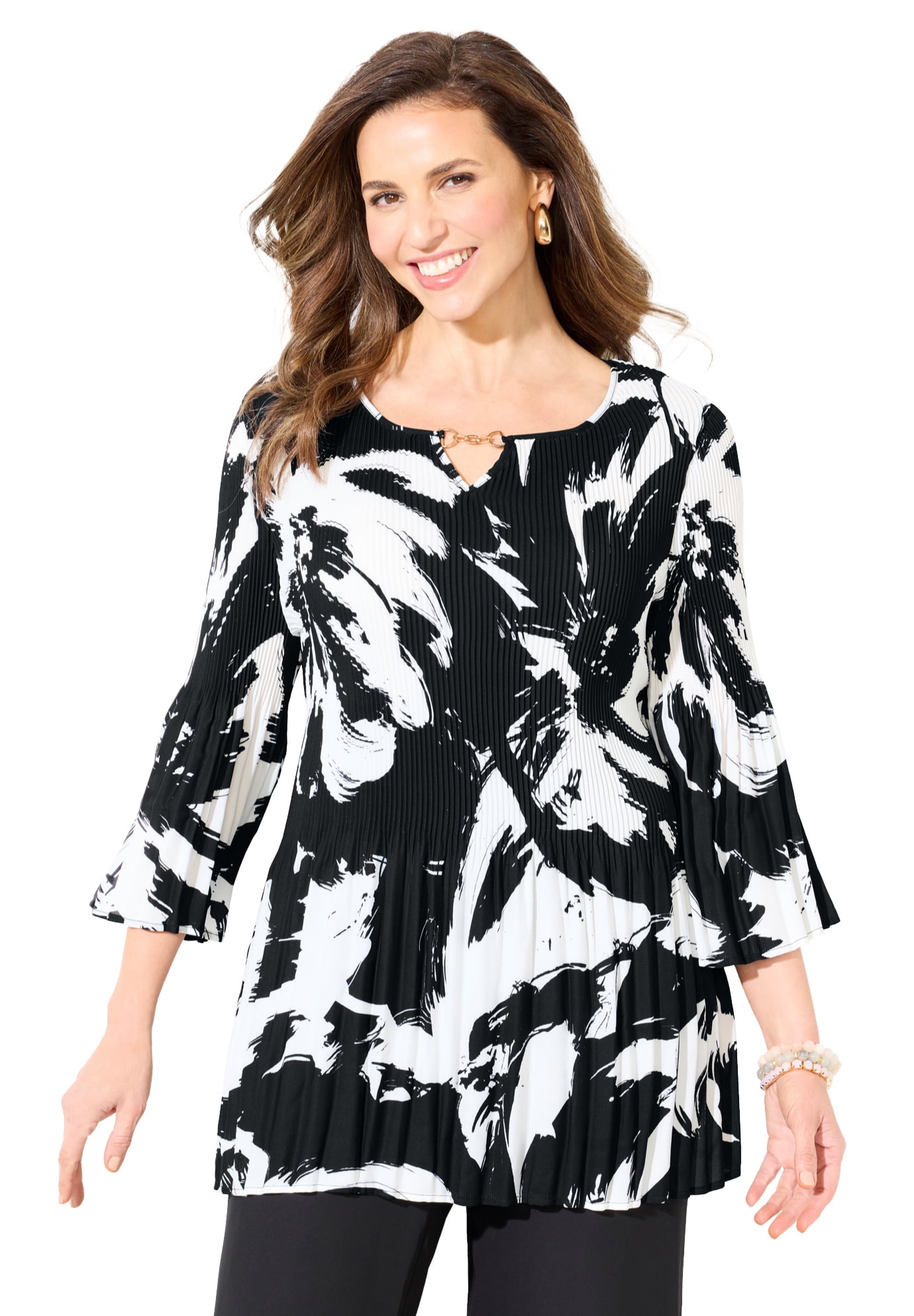 Catherines Women's Plus Size Affinity Chain Pleated Blouse - Walmart.com