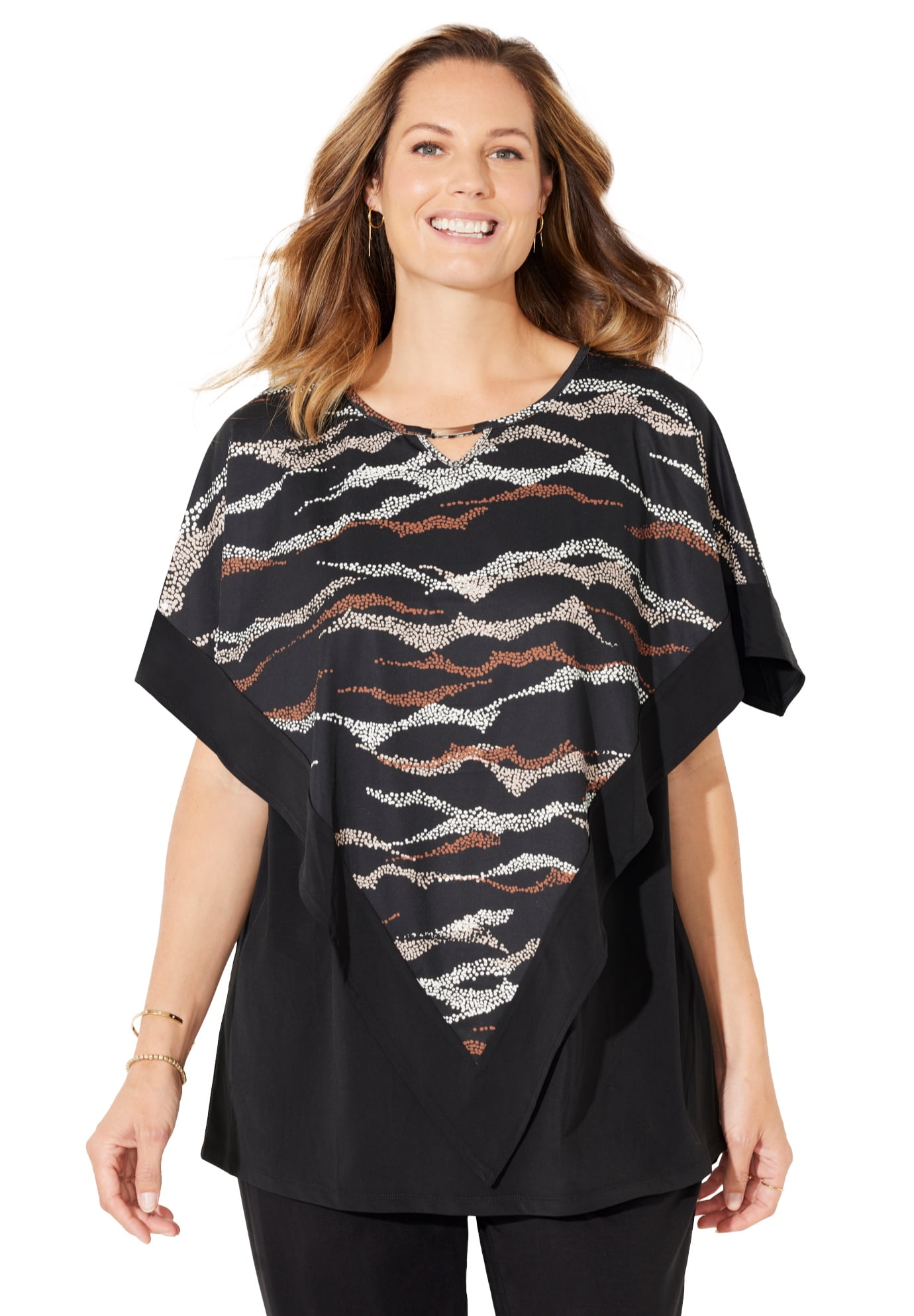 Catherines Women's Plus Size Anywear Poncho Overlay Duet Top - Walmart.com