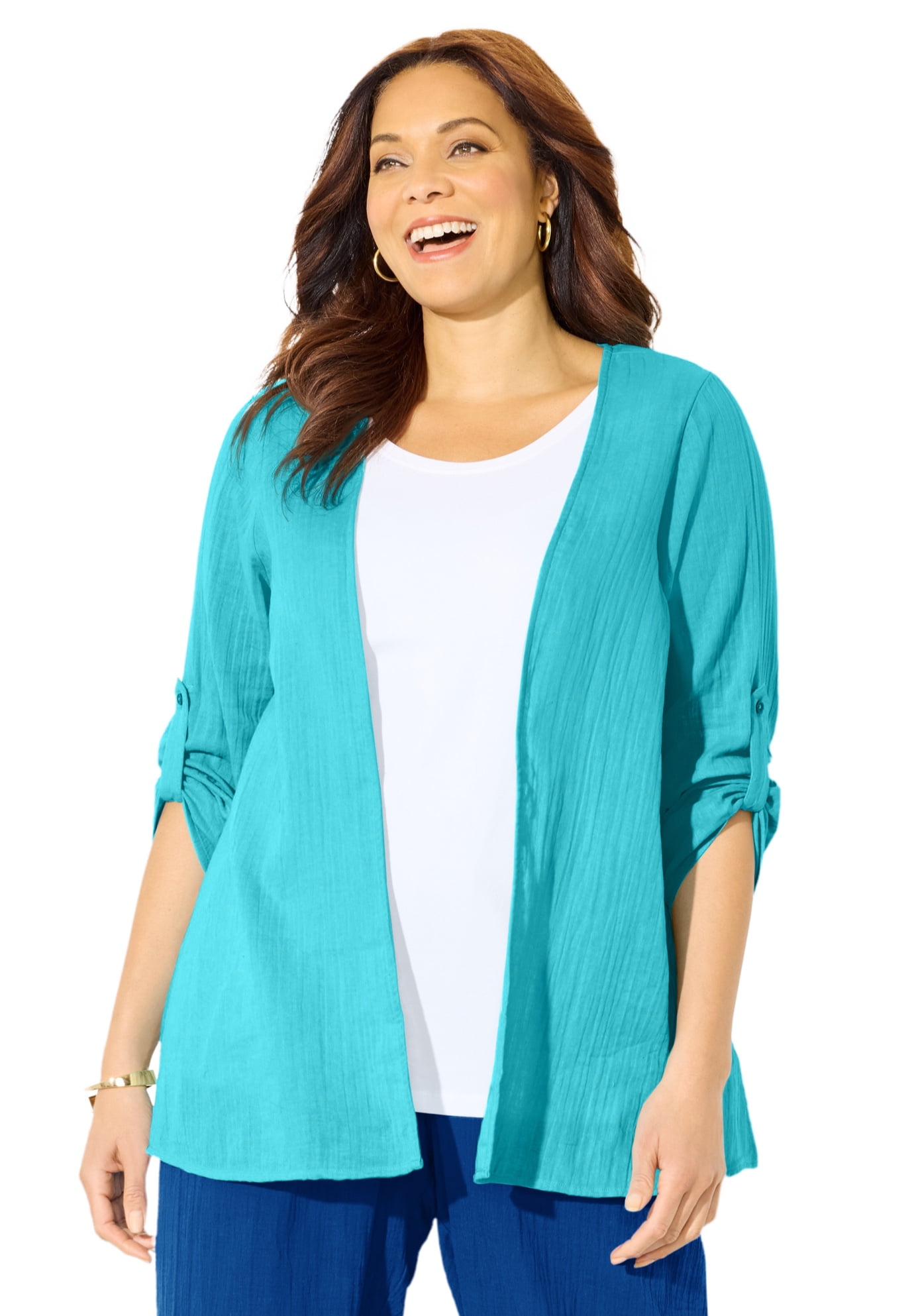 Catherines Women's Plus Size Anywear Pucker Cotton Cardigan - Walmart.com