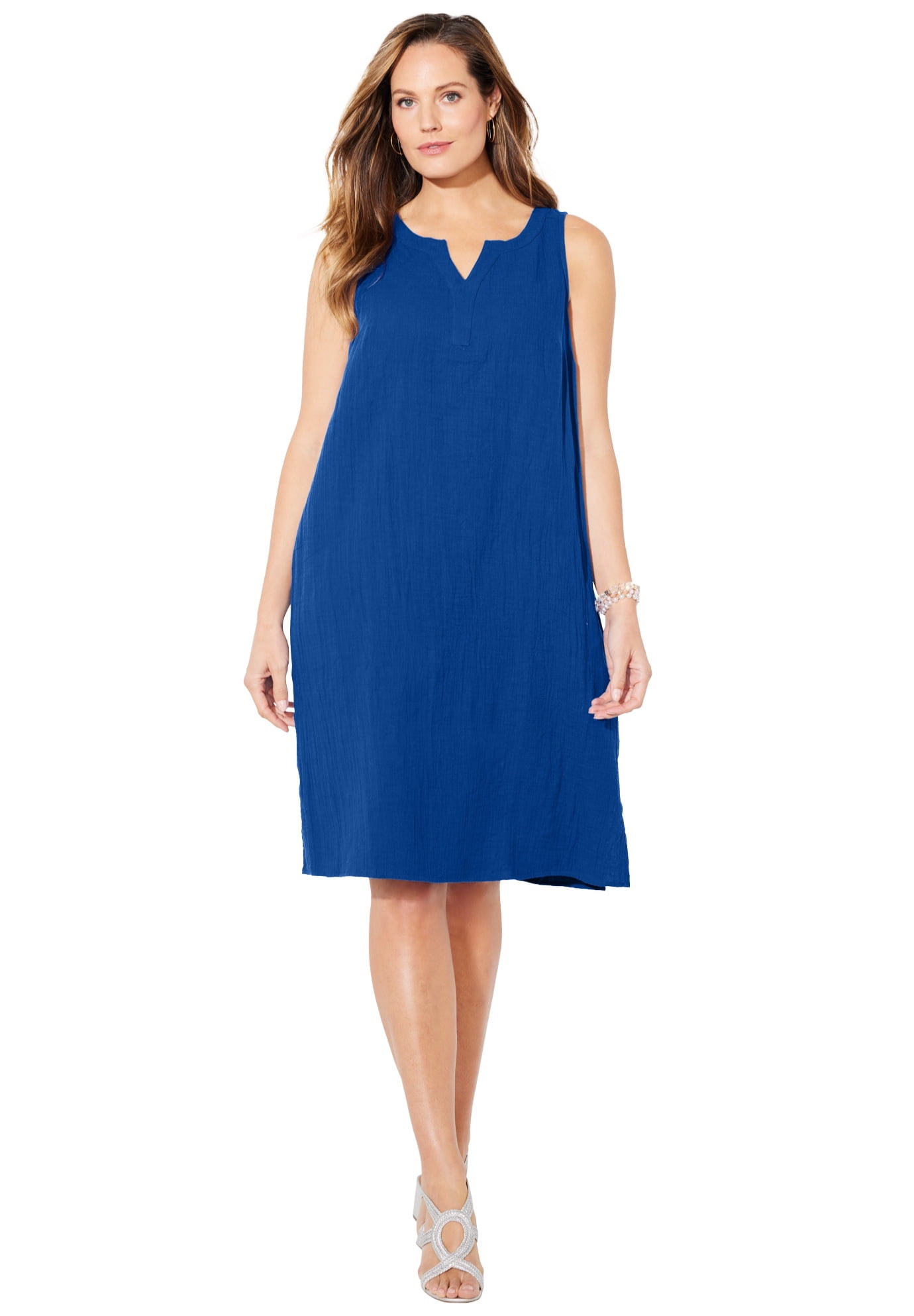 Catherines Women's Plus Size Anywear Pucker Cotton Shirt Dress ...