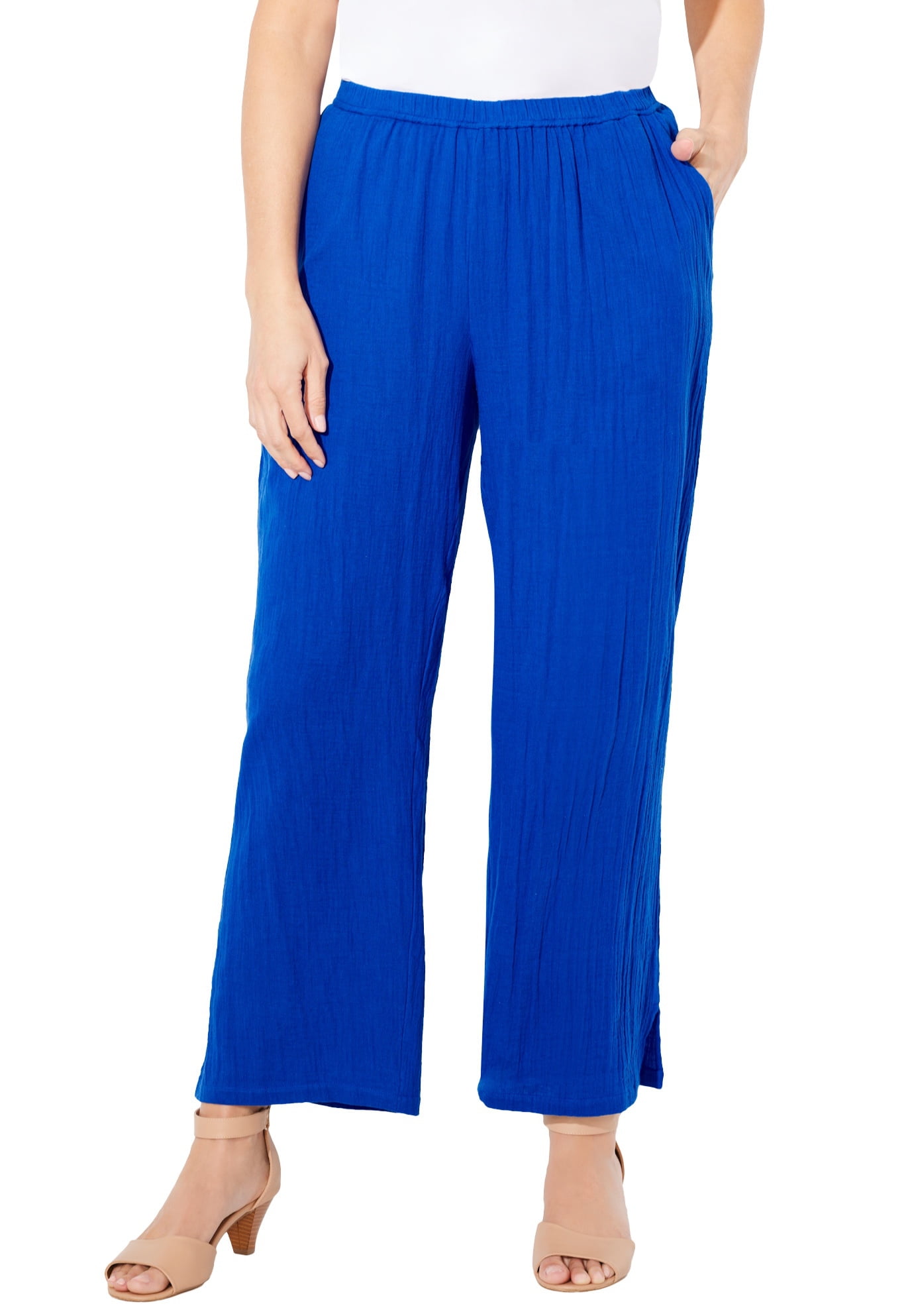 Catherines Women's Plus Size Anywear Pucker Cotton Wide Leg Pant ...