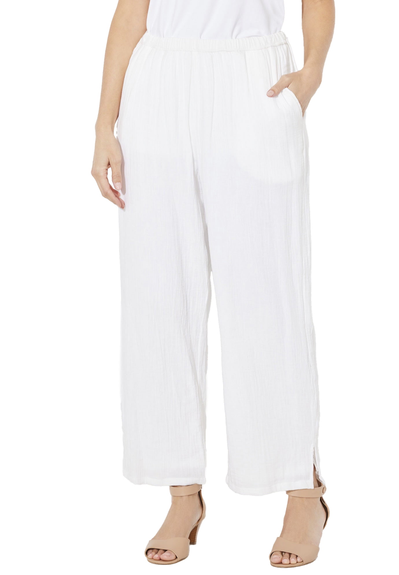 Catherines Women's Plus Size Anywear Pucker Cotton Wide Leg Pant ...