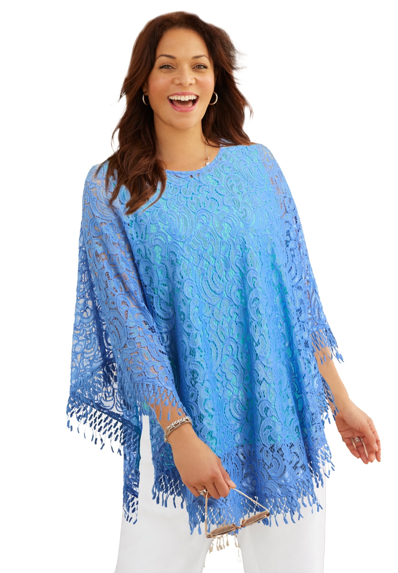 Catherines Women's Plus Size Anywear Stretch Lace Poncho - Walmart.com