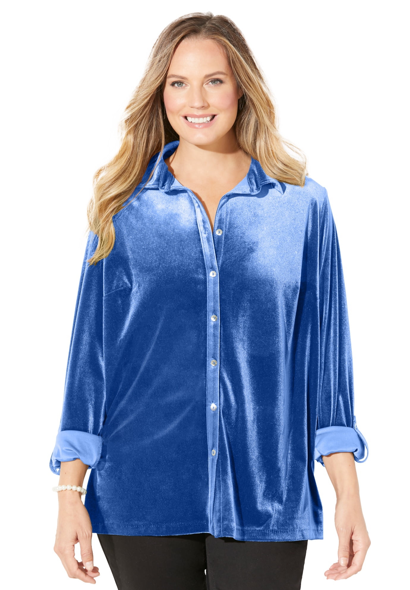 Catherines Women's Plus Size Anywear Velvet Buttonfront Shirt - Walmart.com