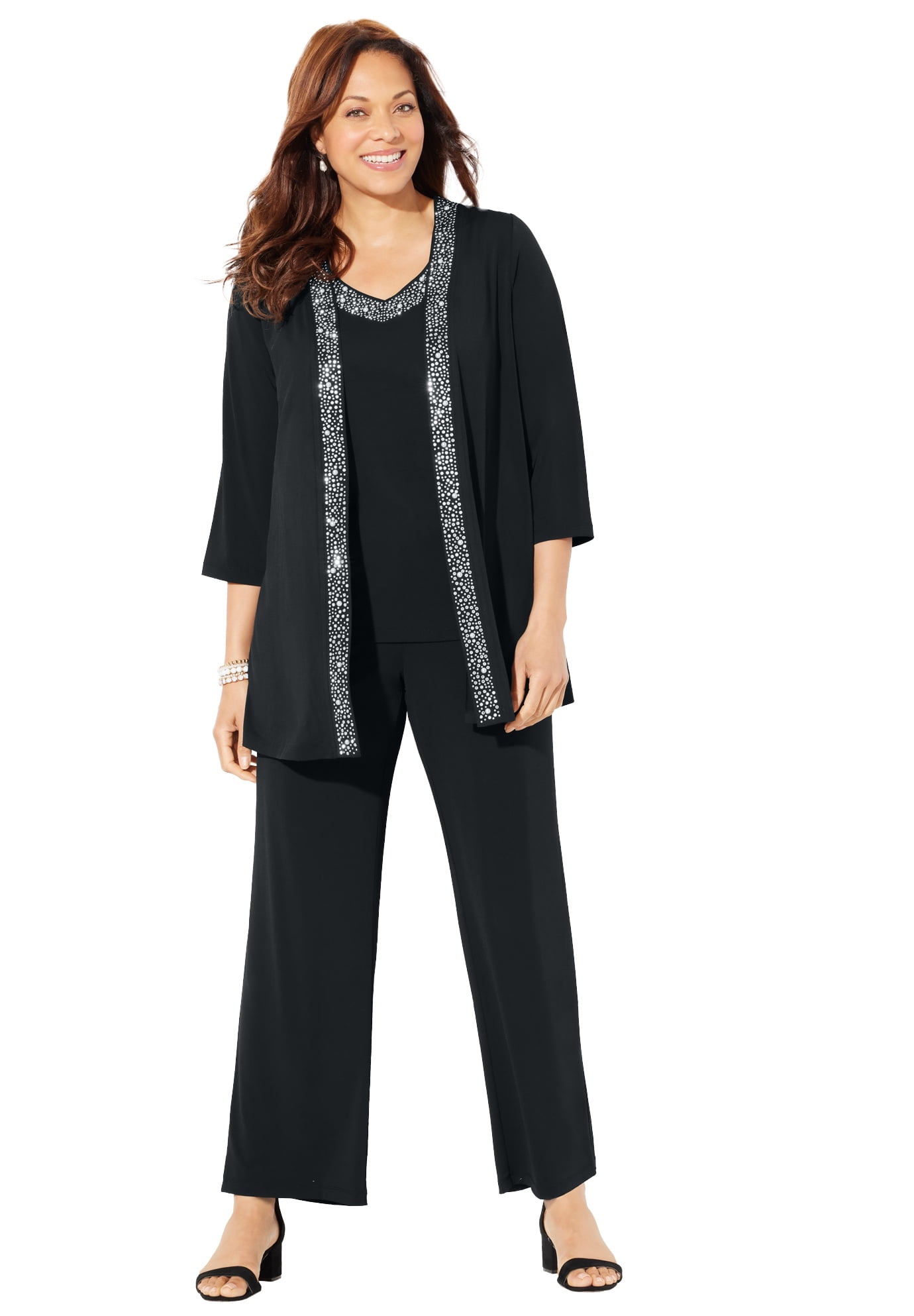 Catherine's Women's Plus Size Beaded 3-Piece Cardigan Pant Set, Petite ...
