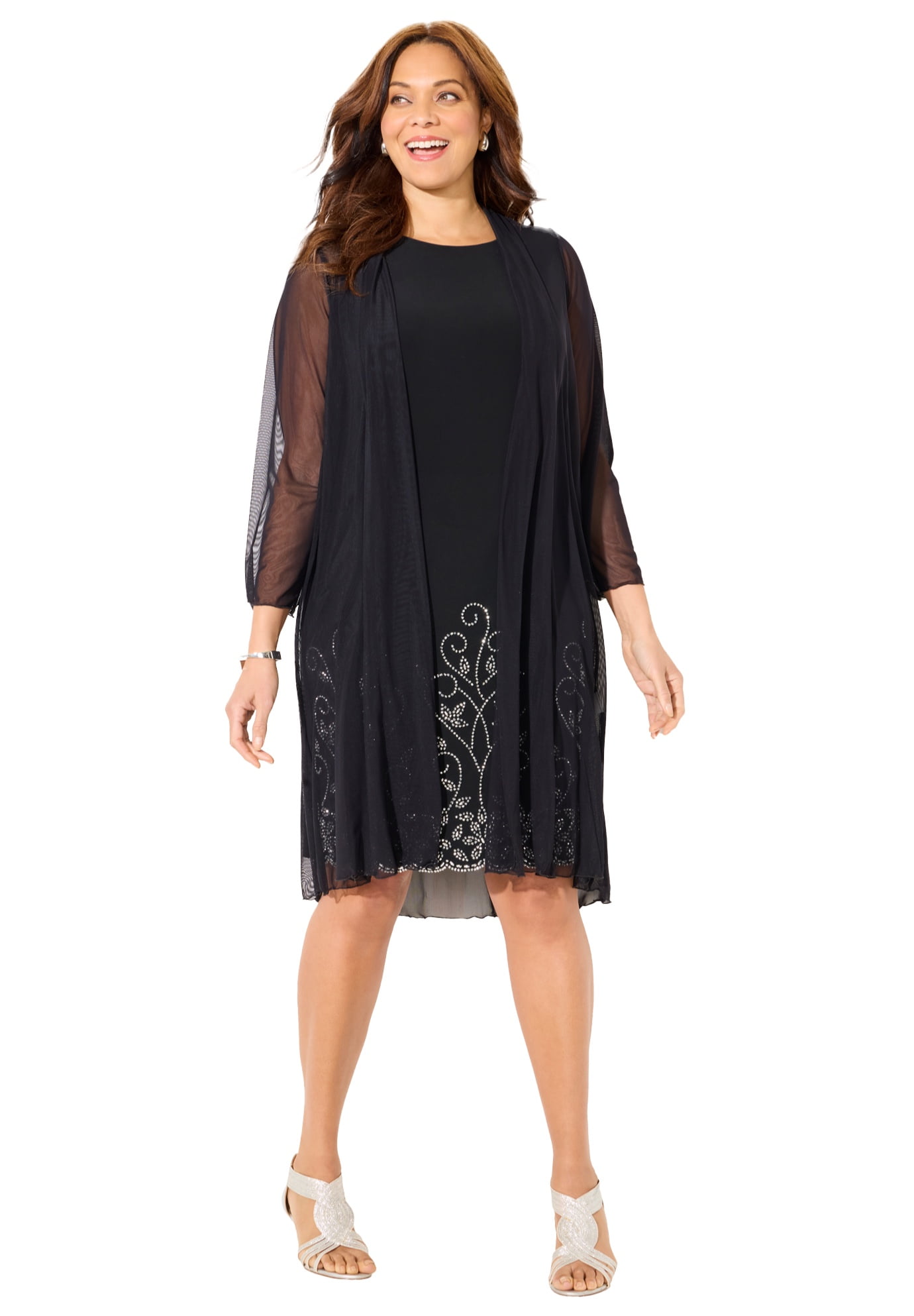 Catherines Women's Plus Size Beaded Trim Jacket Dress Set - Walmart.com