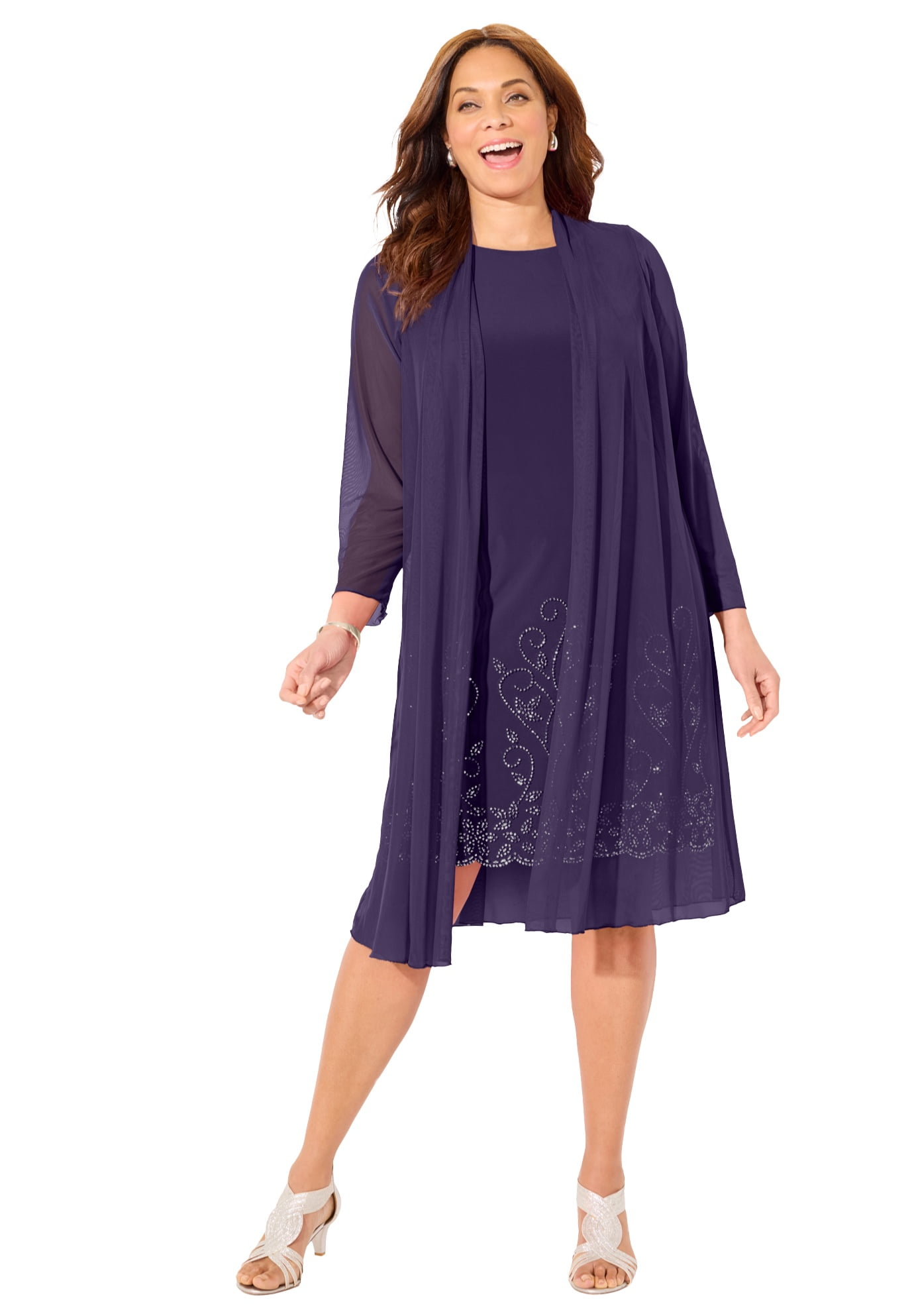 Catherines Women's Plus Size Beaded Trim Jacket Dress Set - Walmart.com