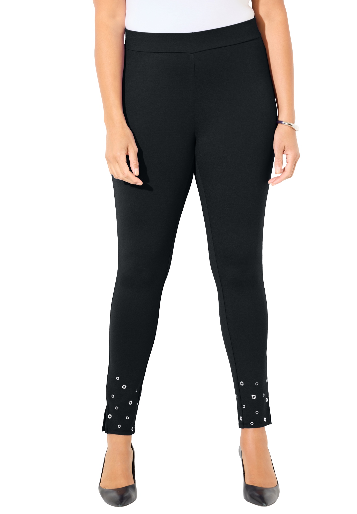 Catherines Women's Plus Size Black Label Grommet Ponte Pant - Walmart.com
