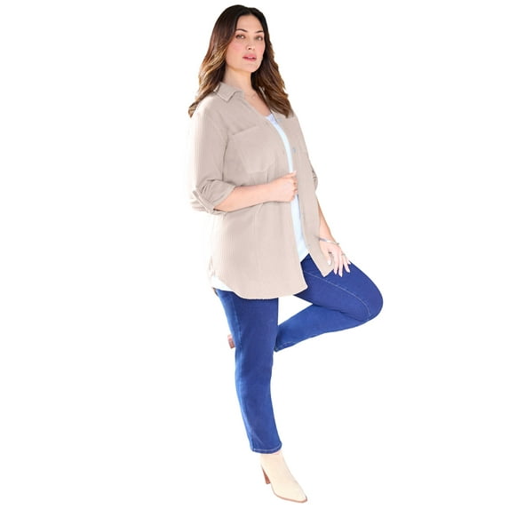 Catherines Women's Plus Size Brushed Rib Cozy Button Front Tunic ...