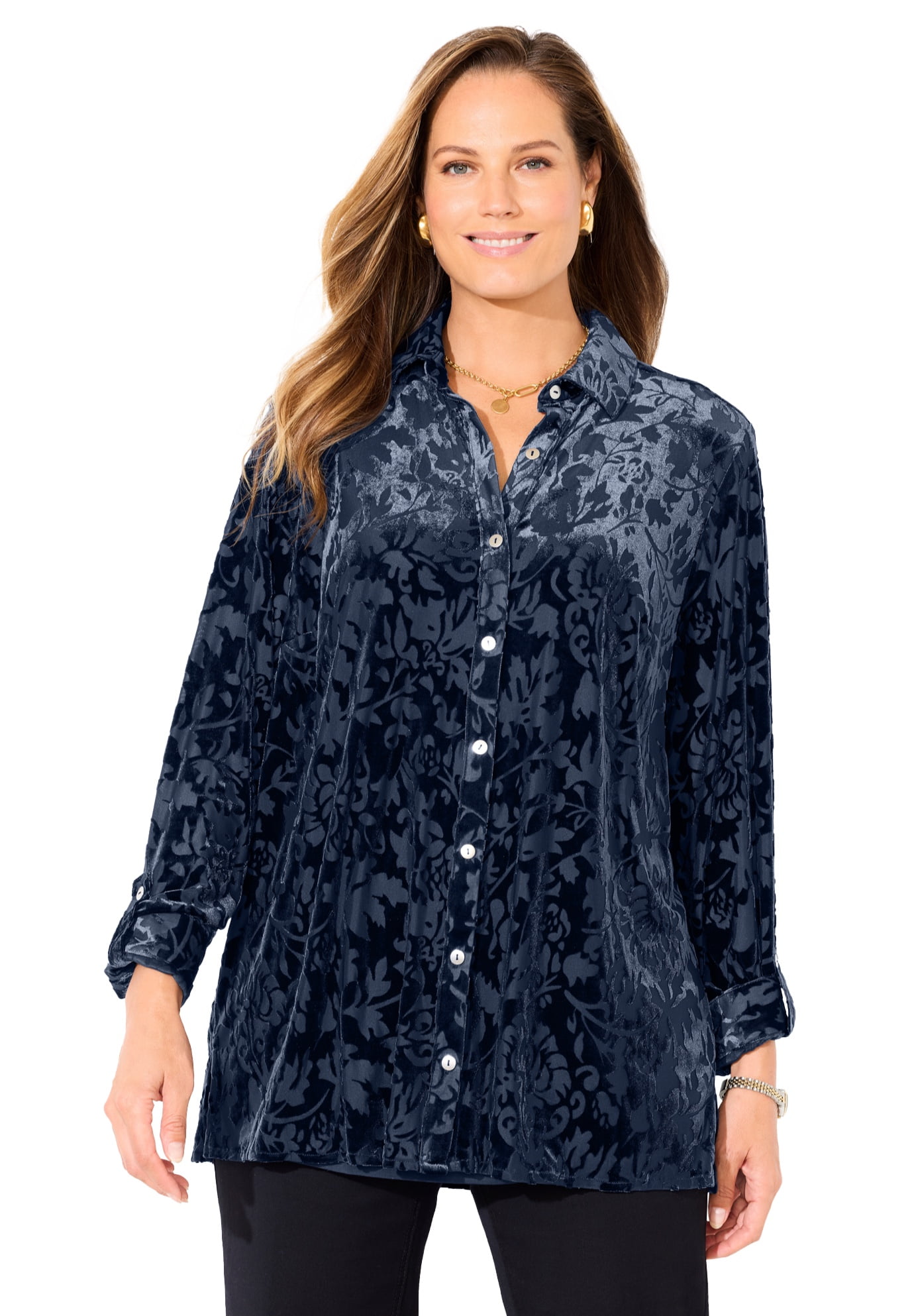 Catherines Women's Plus Size Buttonfront Burnout Blouse - Walmart.com