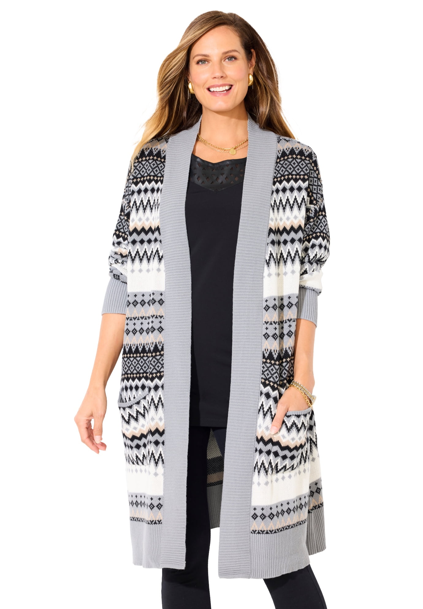 Catherines Women's Plus Size Classic Fair Isle Coatigan - Walmart.com