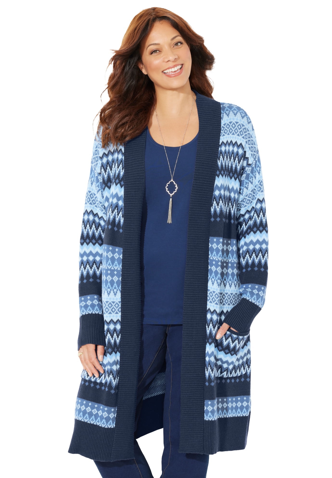 Catherines Women's Plus Size Classic Fair Isle Coatigan - Walmart.com