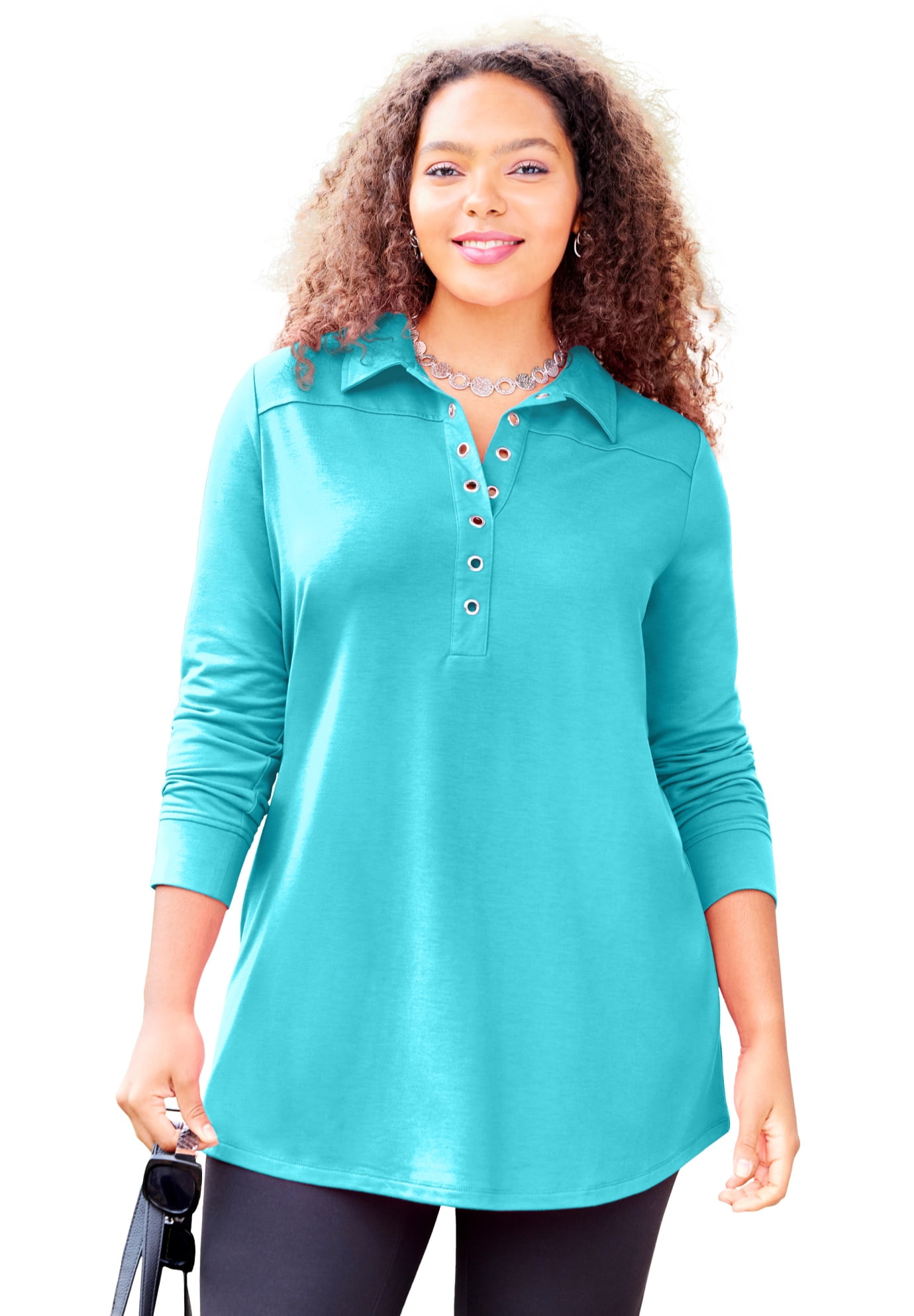 Catherines Women's Plus Size Cloud Knit French Terry Collared Tunic ...