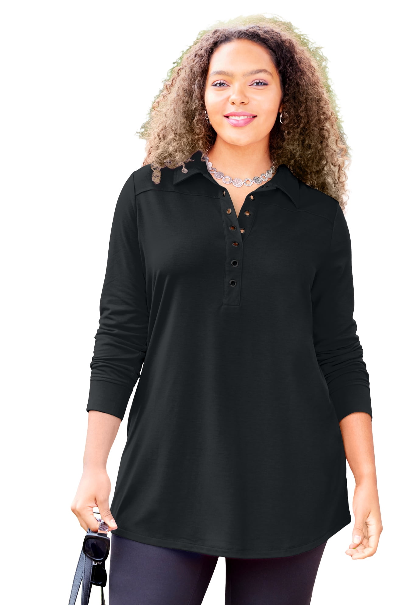 Catherines Women's Plus Size Cloud Knit French Terry Collared Tunic ...