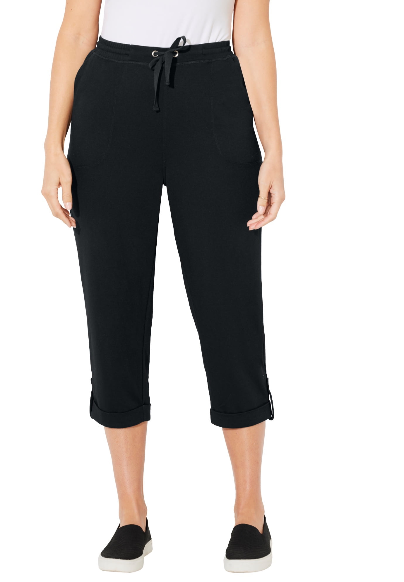 Catherines Women's Plus Size Cloud Knit French Terry Roll Tab Capri ...