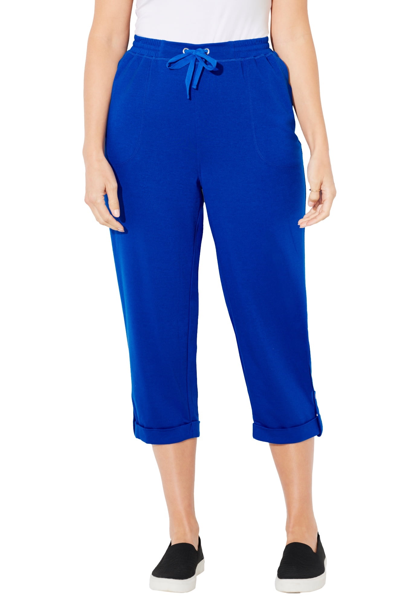 Catherines Women's Plus Size Cloud Knit French Terry Roll Tab Capri ...